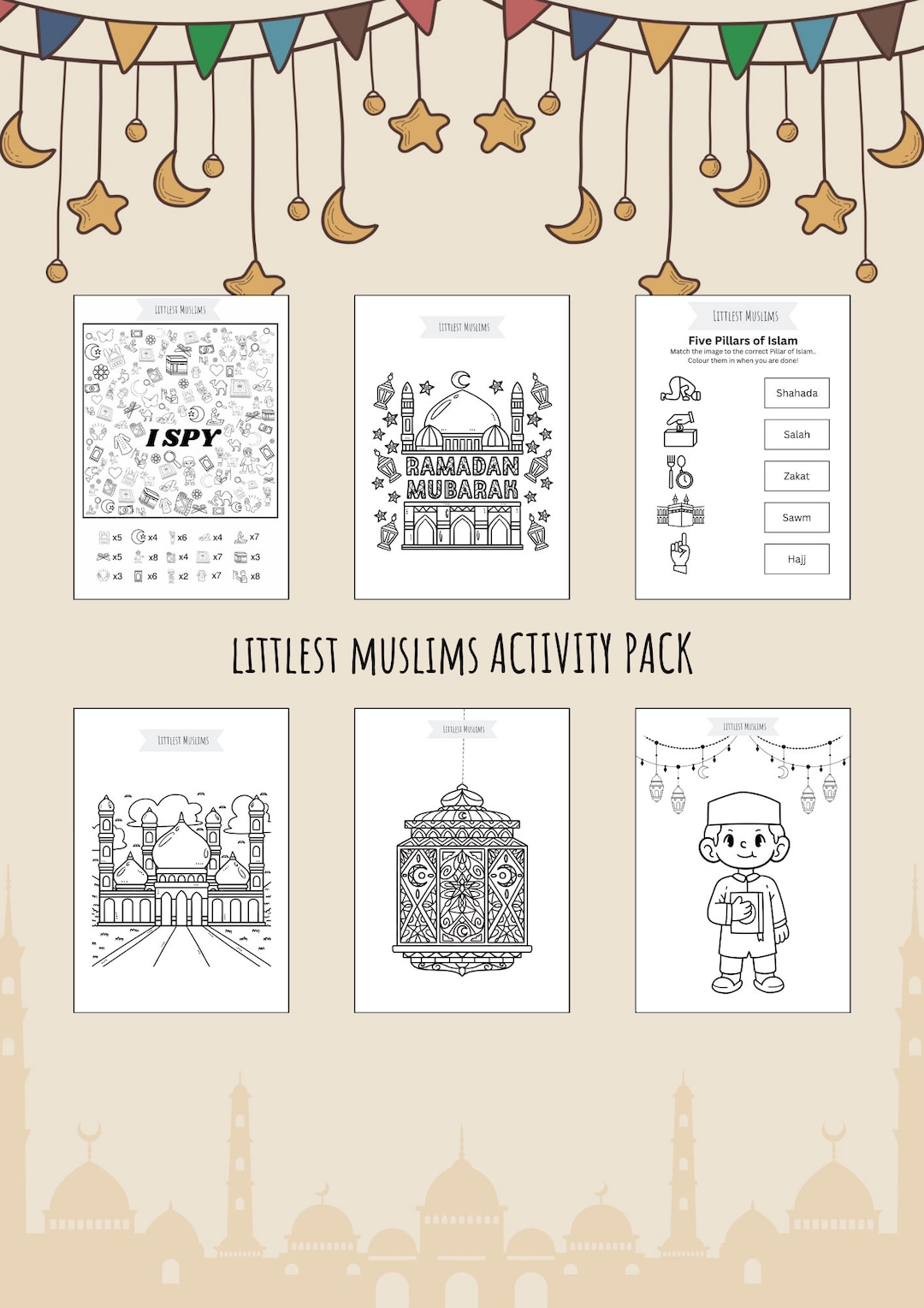 12 PACK Littlest Muslims Activity Pack - Ramadan, I SPY, Colouring ...