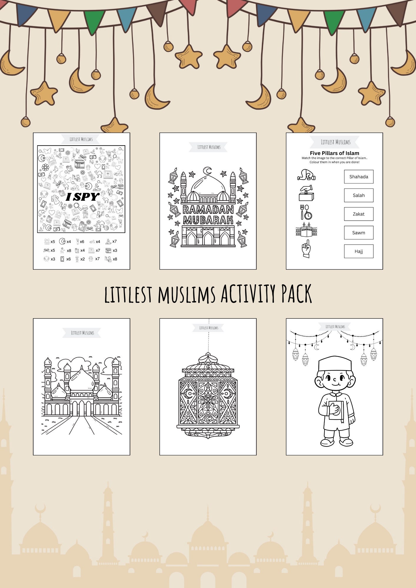 12 PACK Littlest Muslims Activity Pack Ramadan, I SPY, Colouring ...