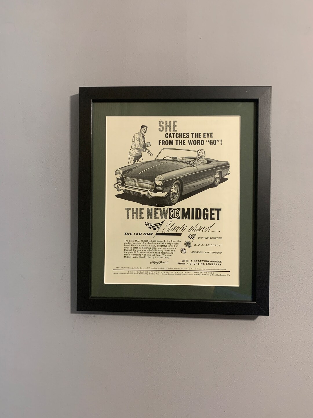 MG MIDGET Original 1961 Framed Advertising Wall Art Print, Christmas or ...