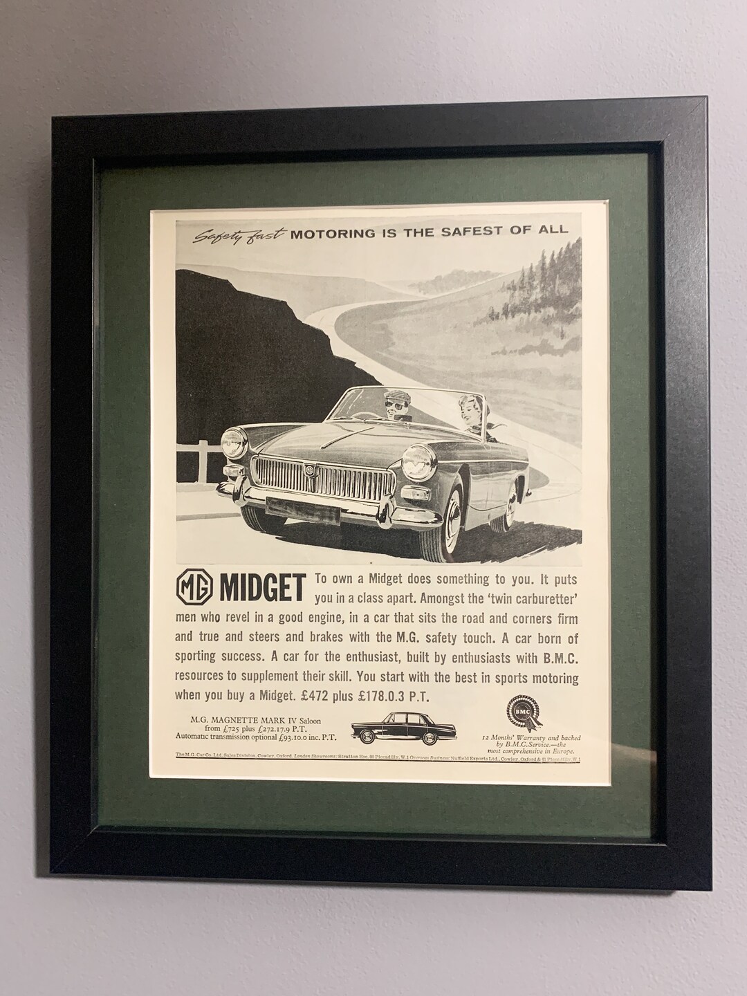MG MIDGET Original 1962 Framed Advertising Wall Art Print, Birthday or ...