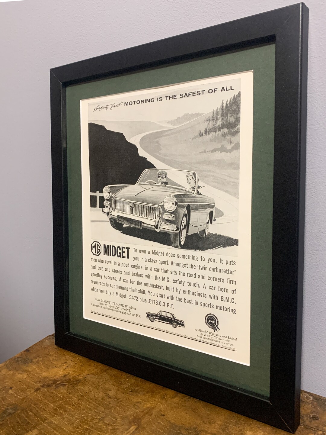 MG MIDGET Original 1962 Framed Advertising Wall Art Print, Christmas or ...