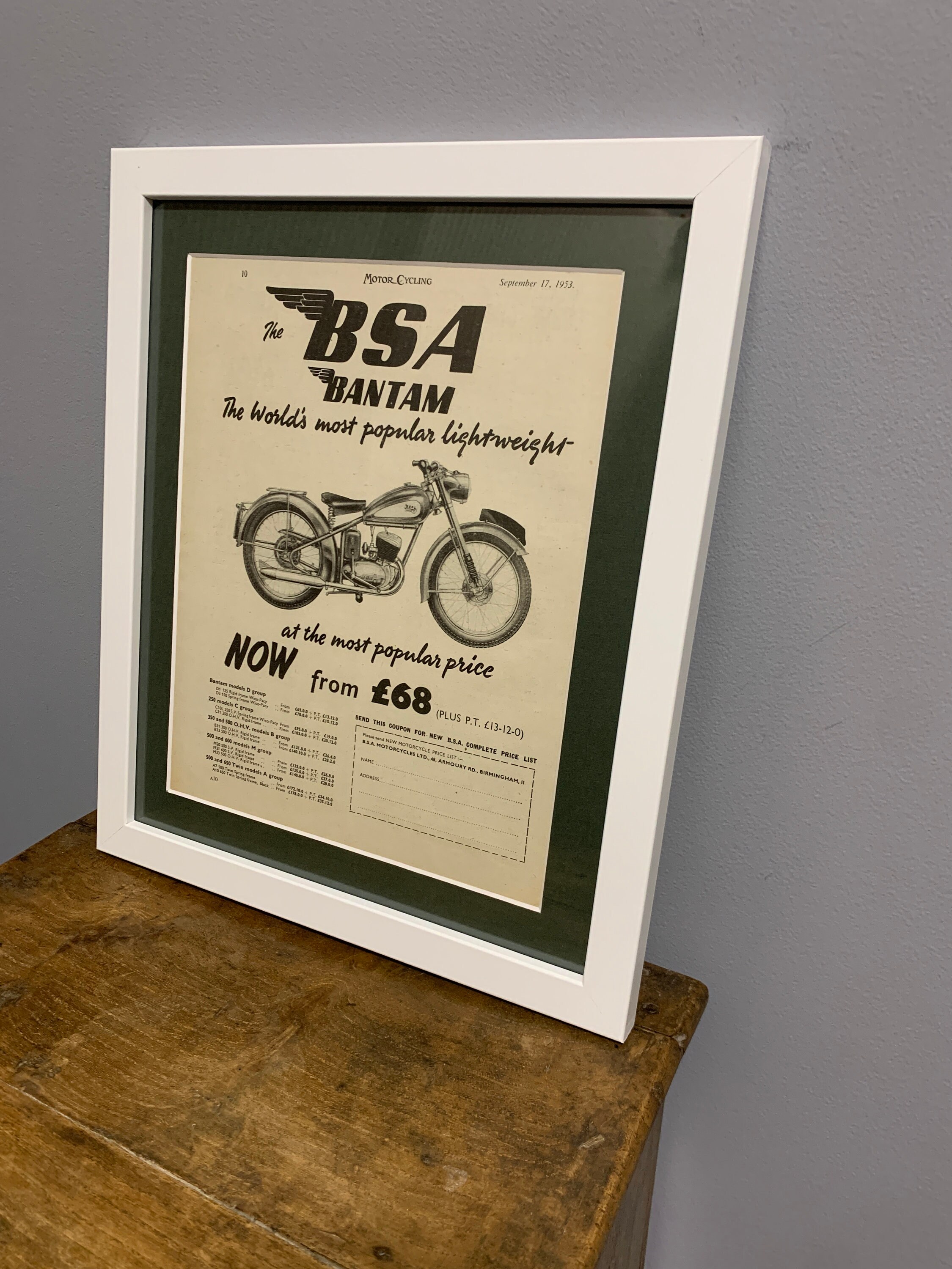 BSA Bantam 1953 Framed Advertising Wall Art Print Poster, Fathers Day ...