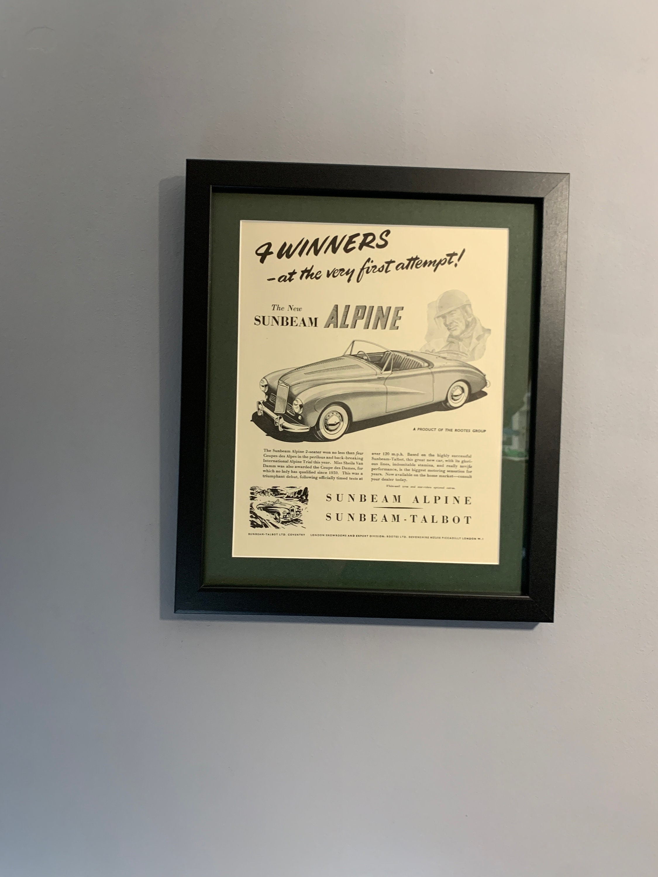 SUNBEAM ALPINE 1953 Framed Advertising Wall Art Print Poster, Birthday ...