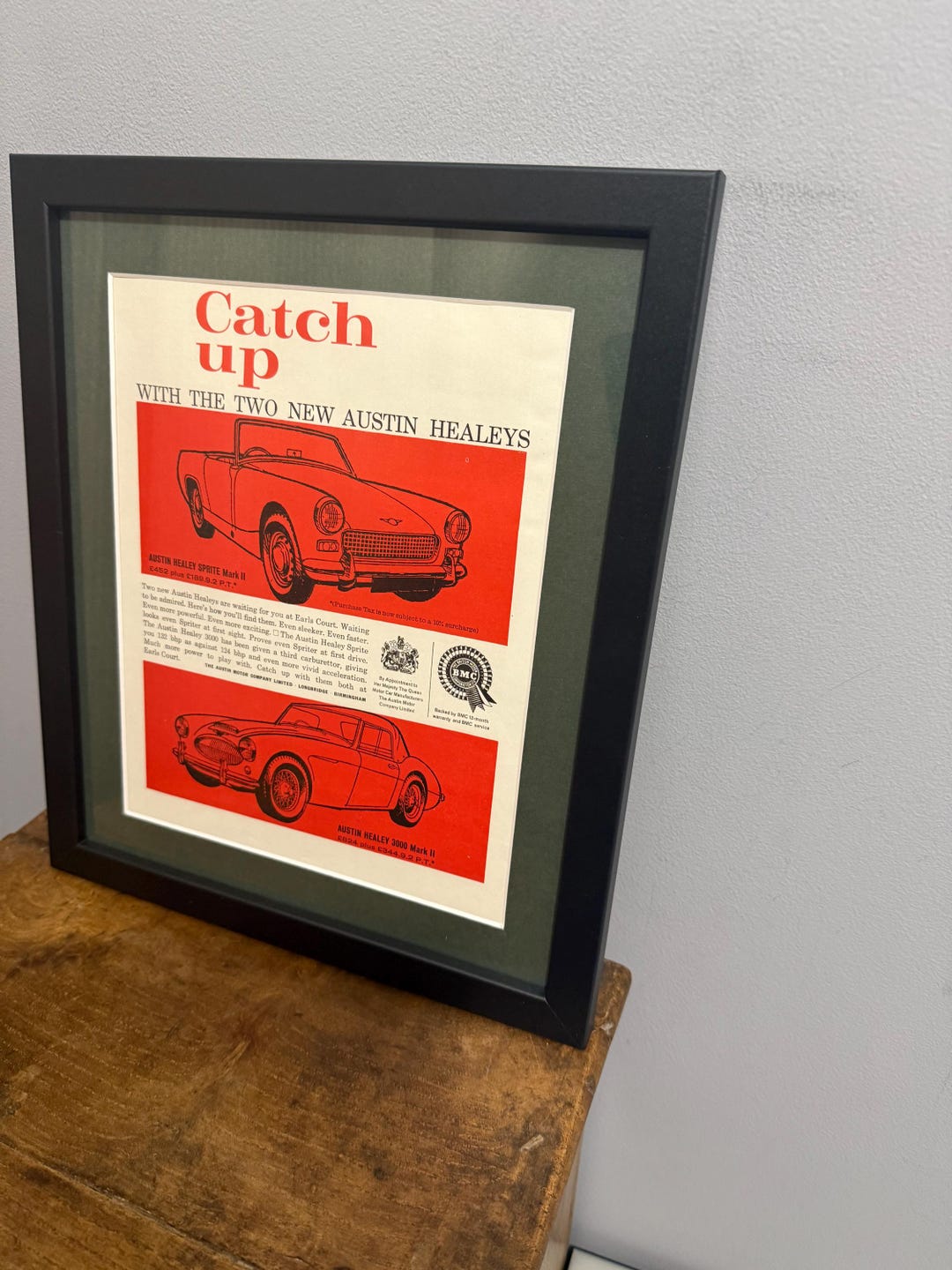 AUSTIN HEALEY 3000 & Sprite 1961 Original Framed Advertising Wall Art ...