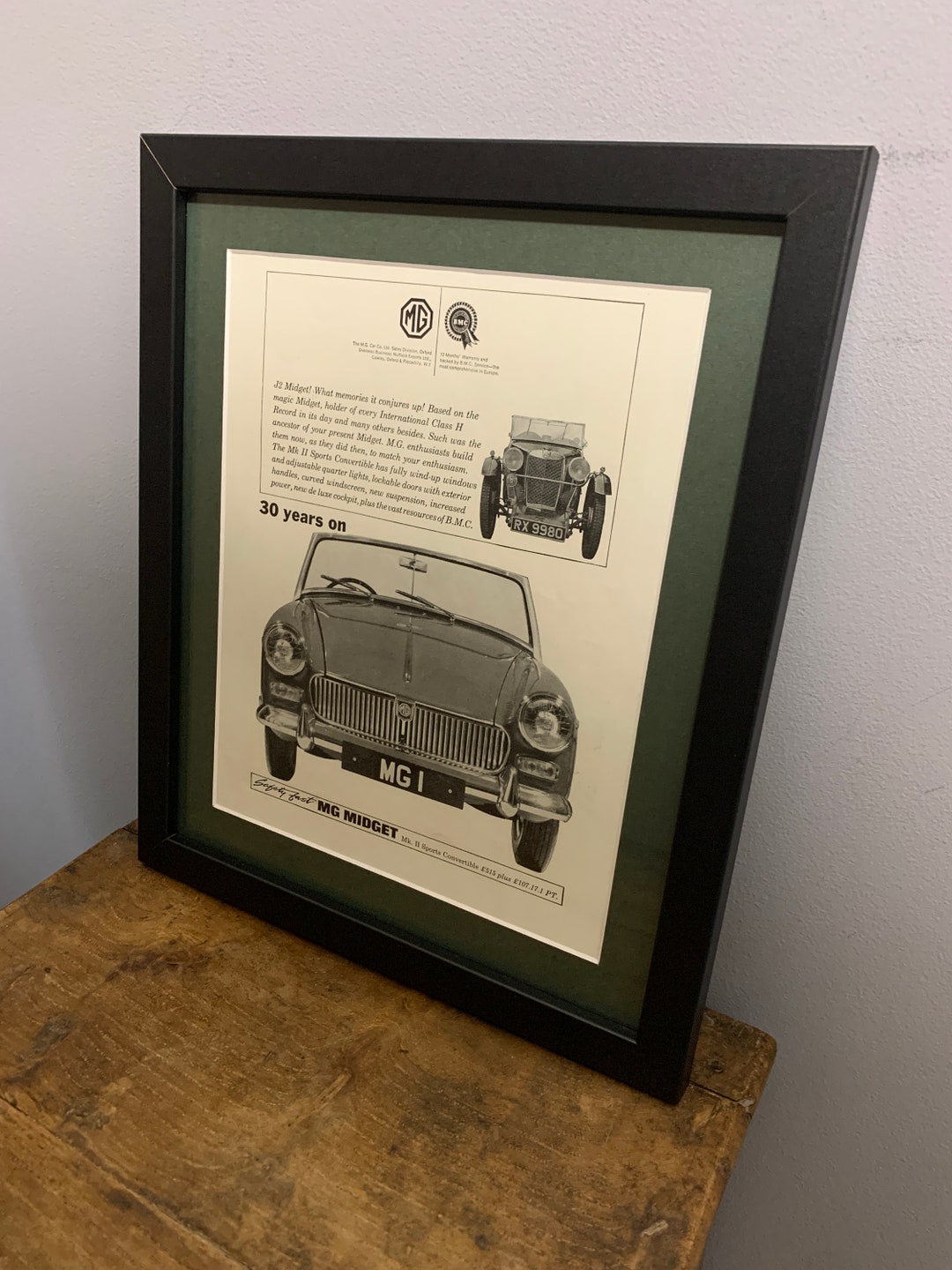 MG MIDGET Original 1964 Framed Advertising Wall Art Poster, Great ...