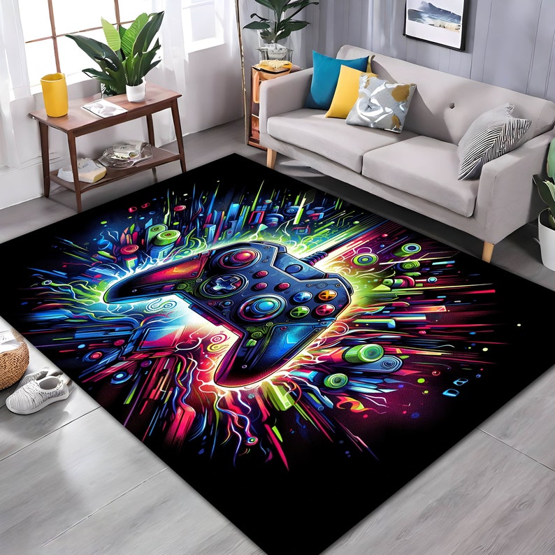 Gaming Rug, Joystick Rug, Teen Rug, Video Game Rug, Gamer Rug, Neon ...