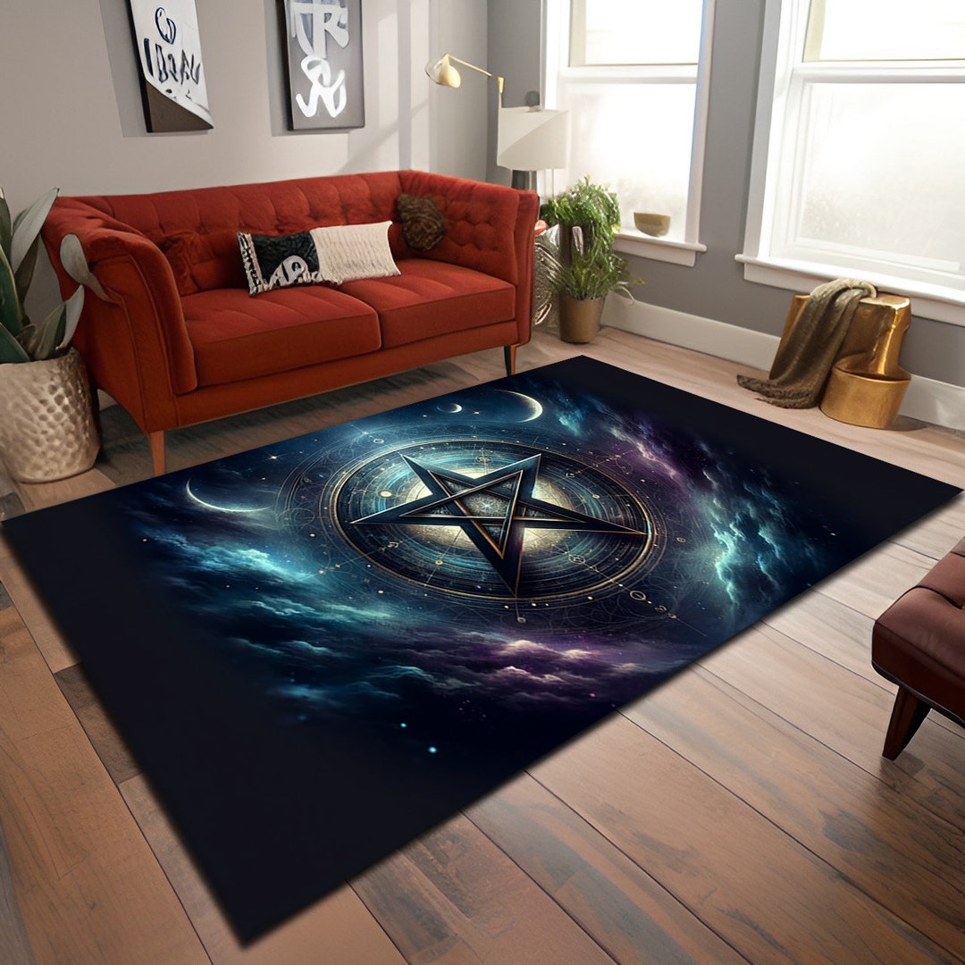 Cosmic Pentagram Rug, Occult Symbol Rug, Mystical Astrology Rug ...