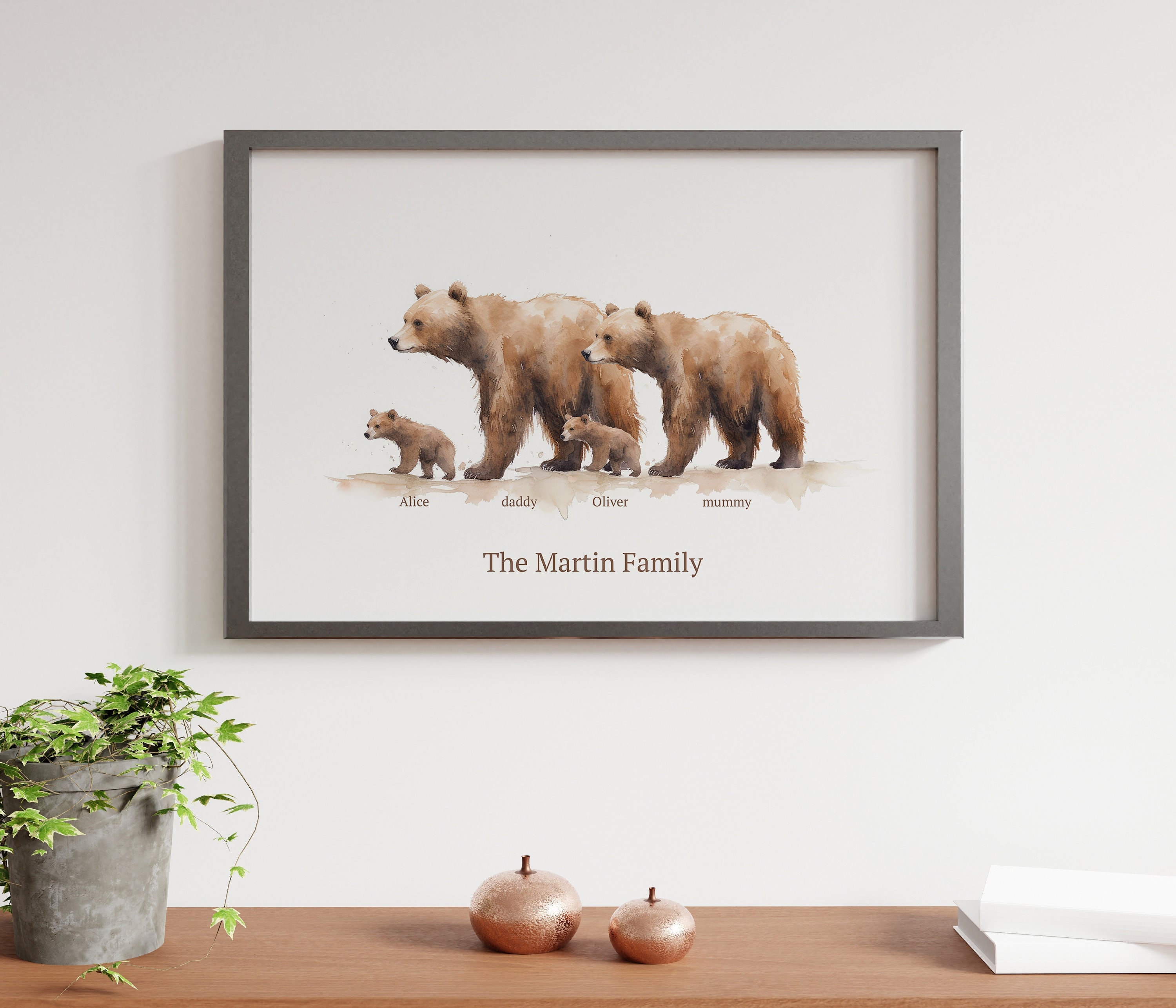 Personalised Bear Family Print, Custom Family Print, Family Name Print ...