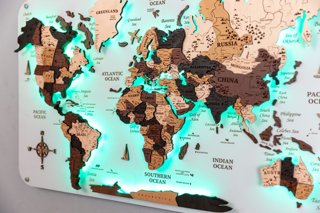 3D Wooden World Map Living Room Decor - Etsy Australia