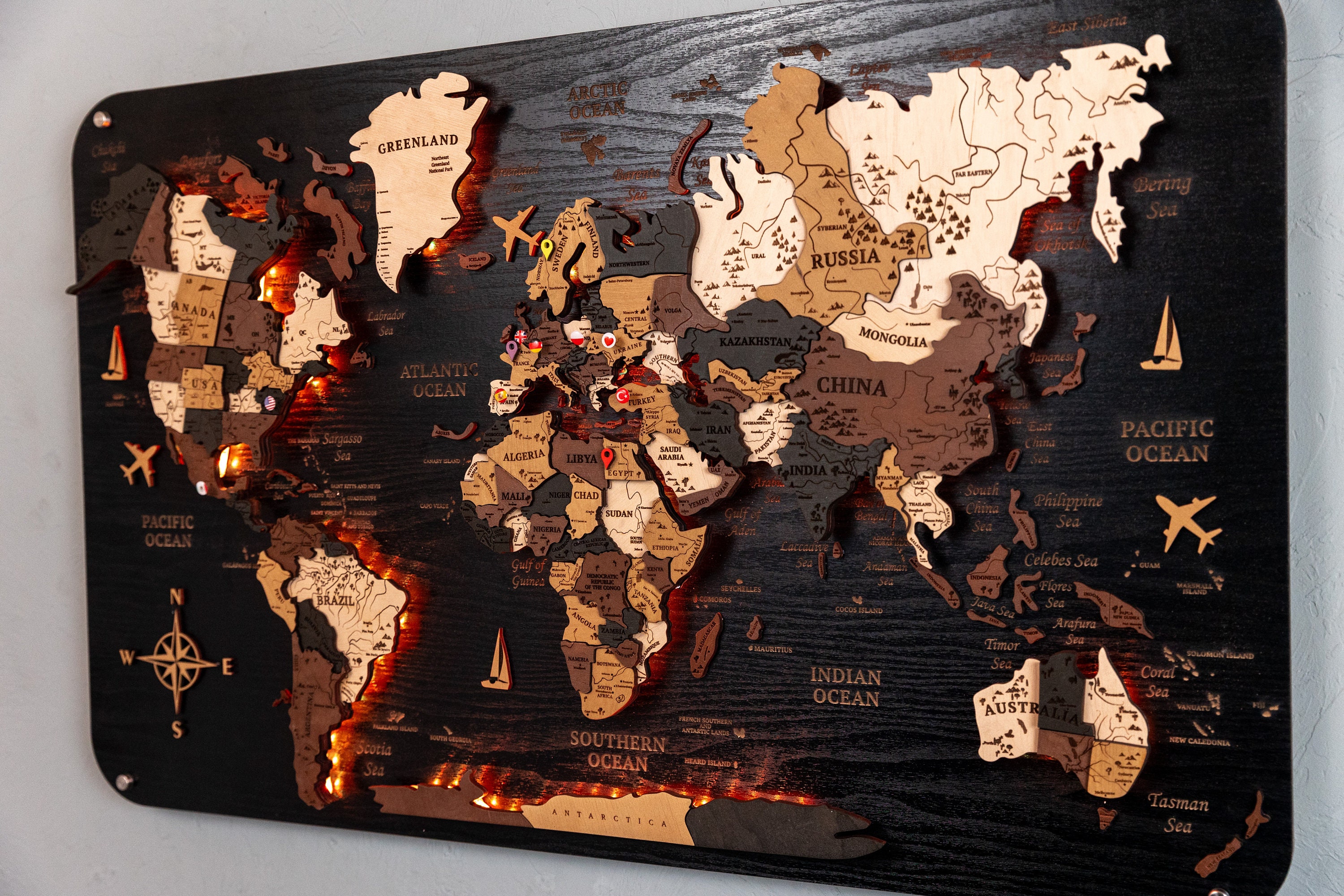Travel Wood Wall Map Home Decor - Etsy
