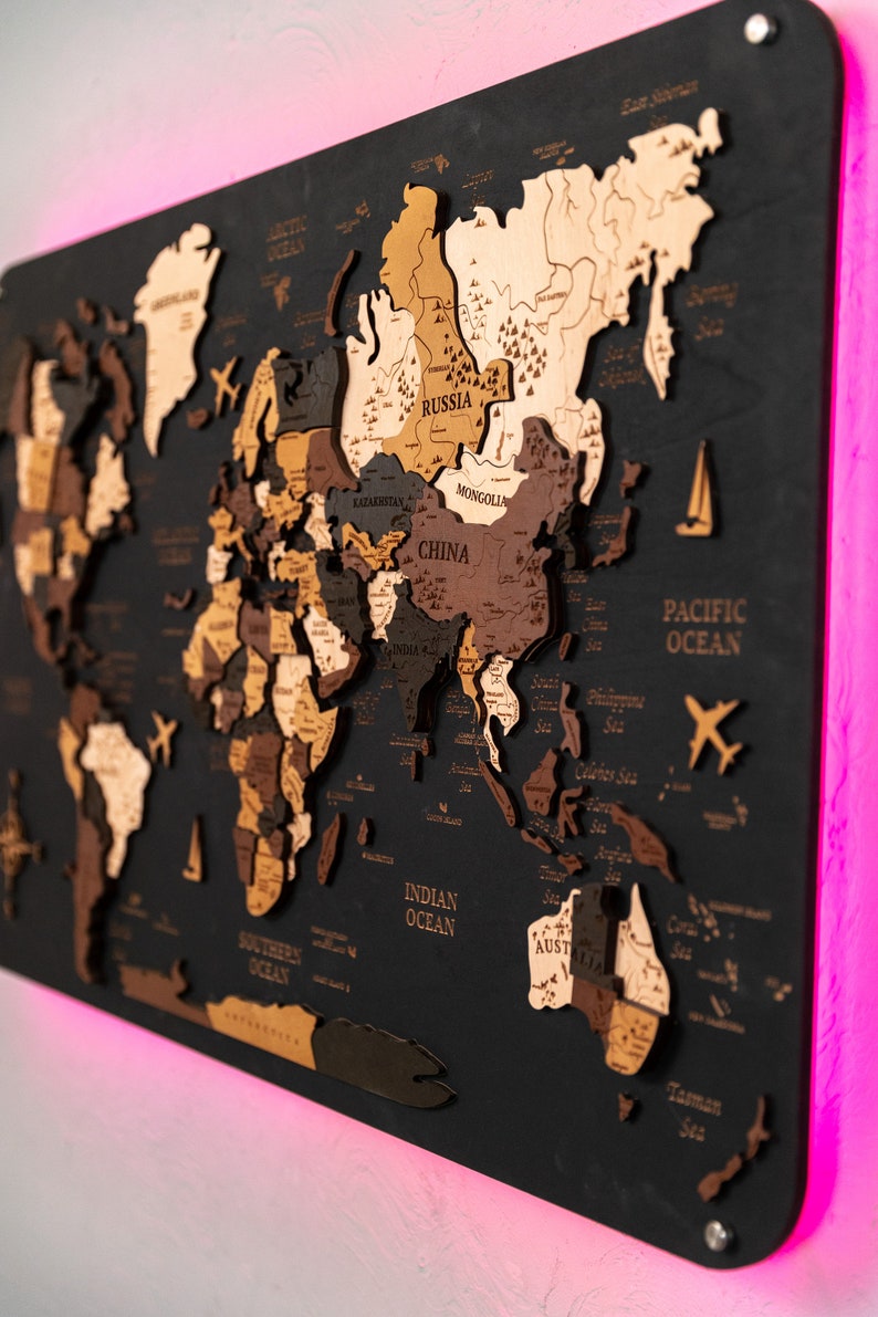 LED Wooden World Map - Etsy