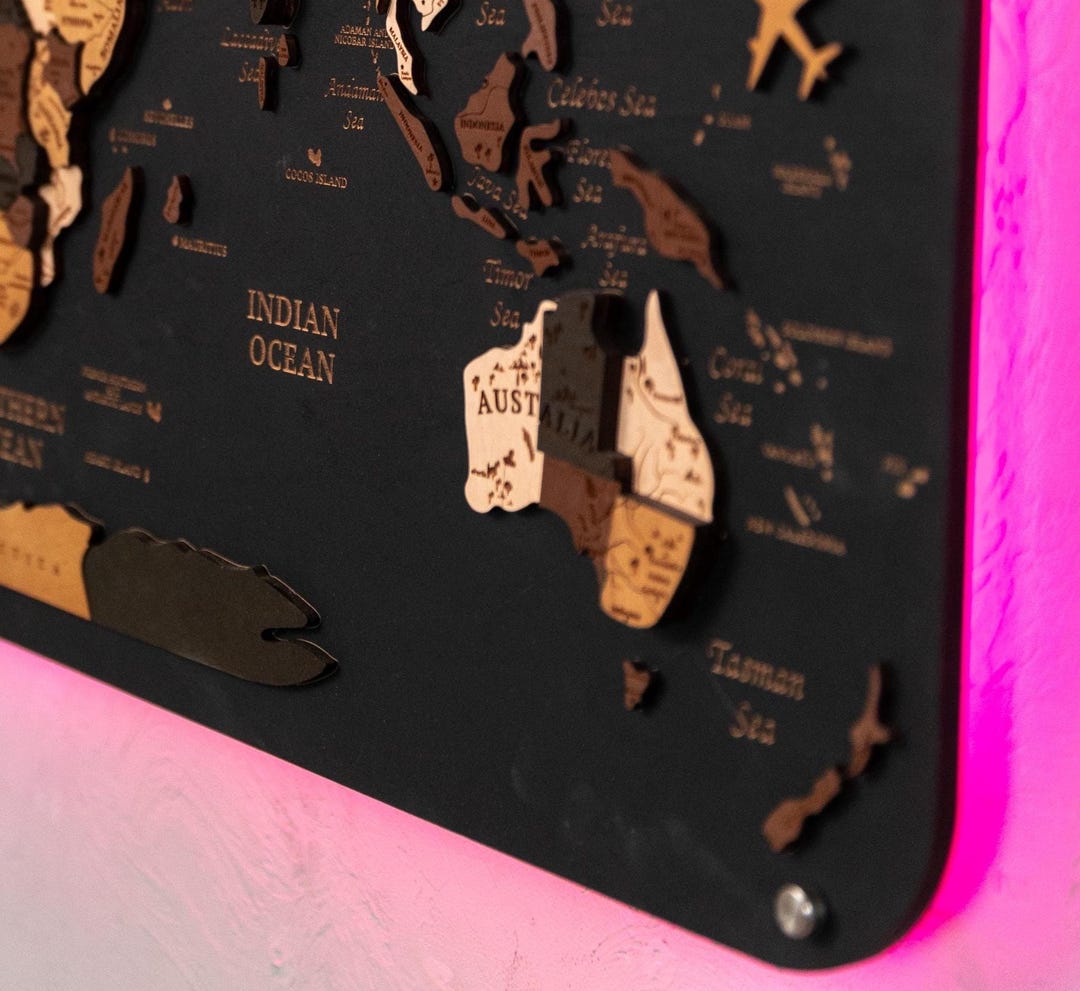 Led Wood World Map Push Pin Flags on Black Panel - Etsy
