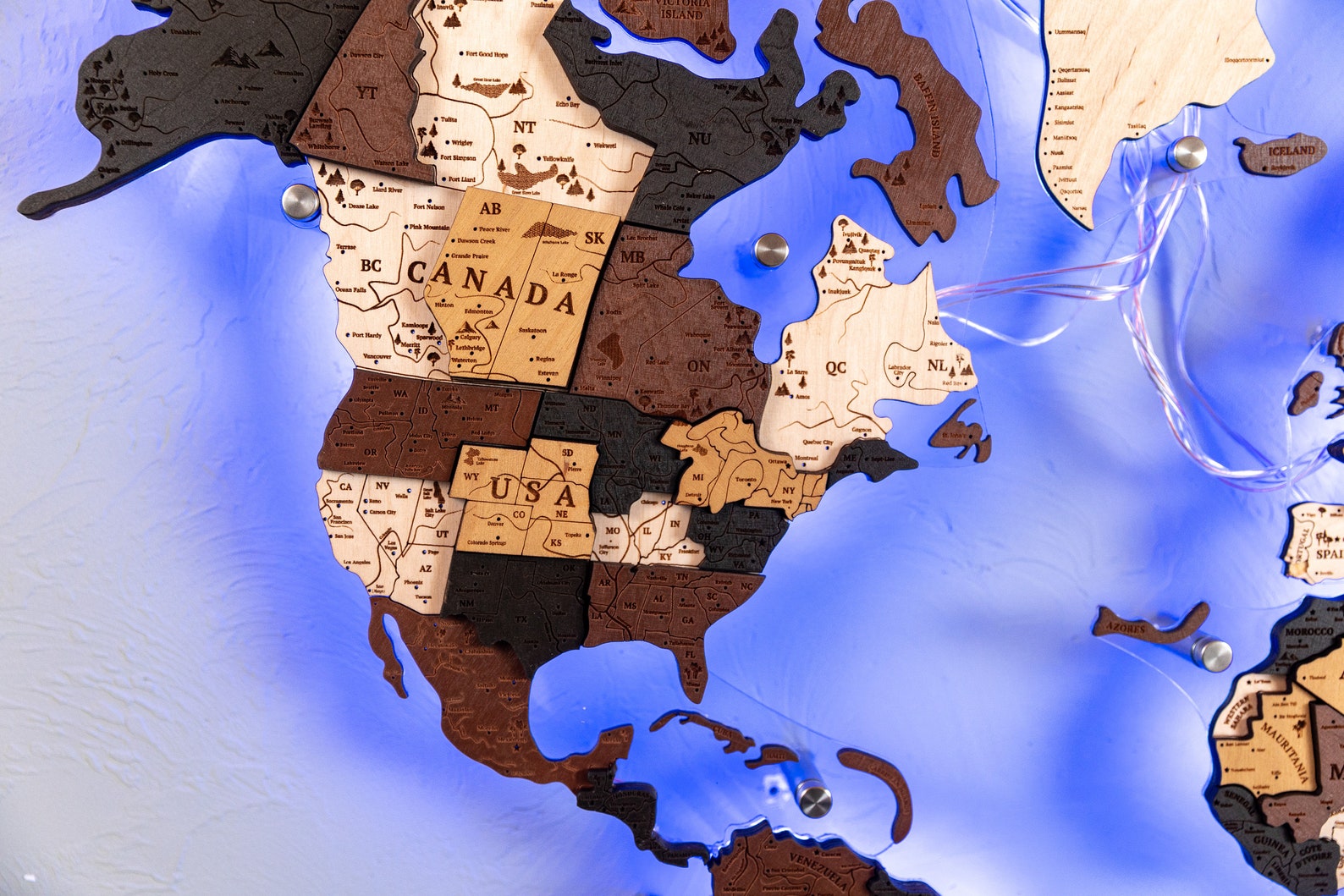 Personalized Wooden Led World Map - Etsy