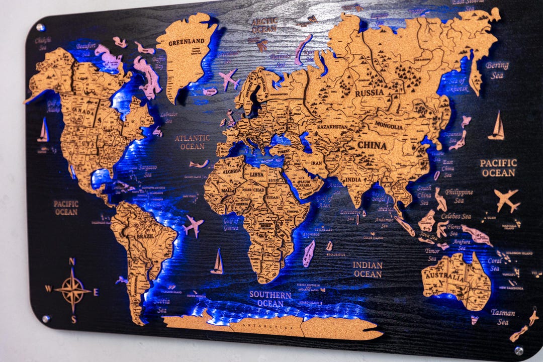 Large World Map, Handmade World Map Push Pin, Cork World Map, Travel ...