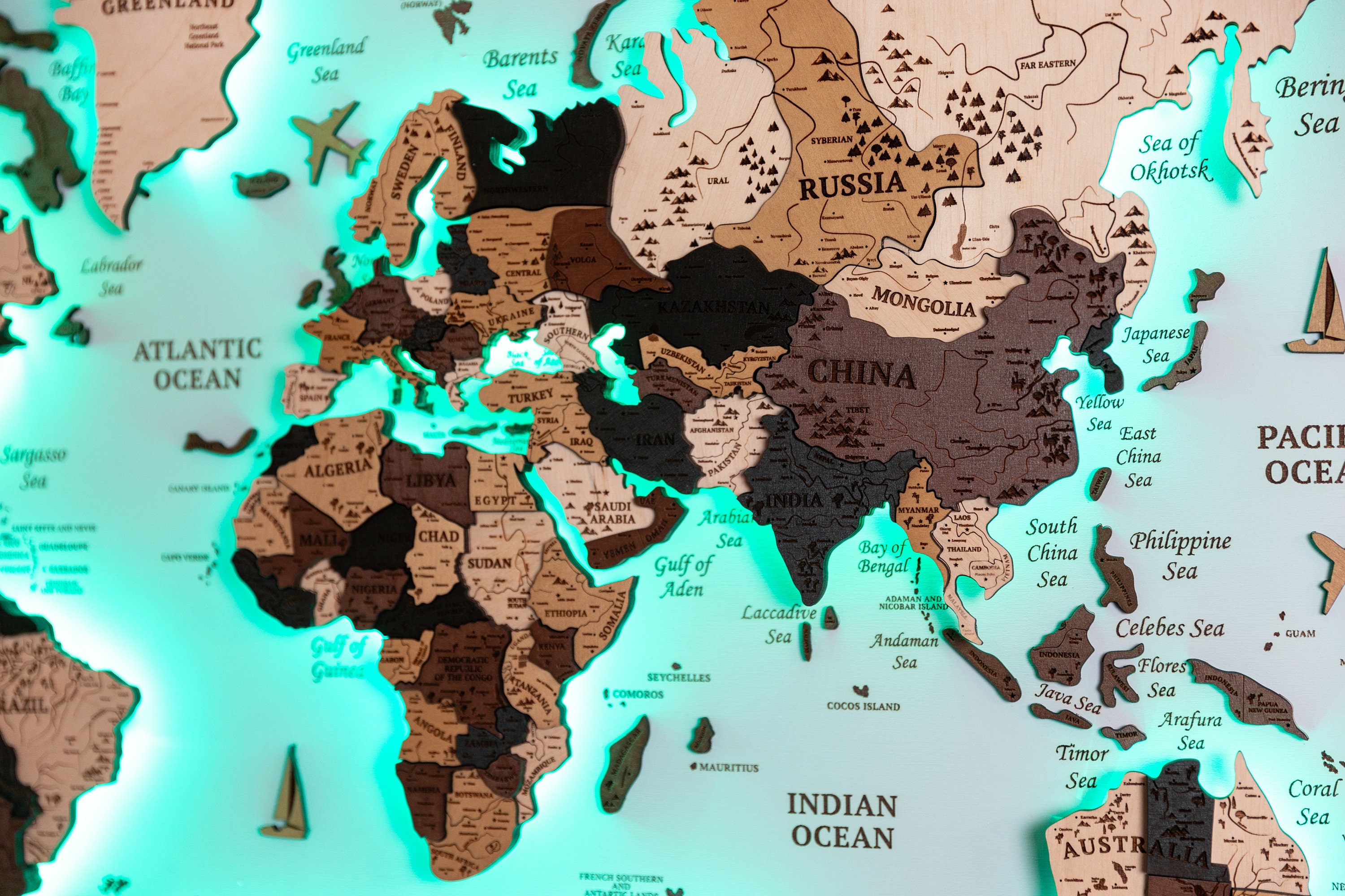 Modern World Map, Wooden Map, 3D Wooden World Map, World Map Wall Art ...