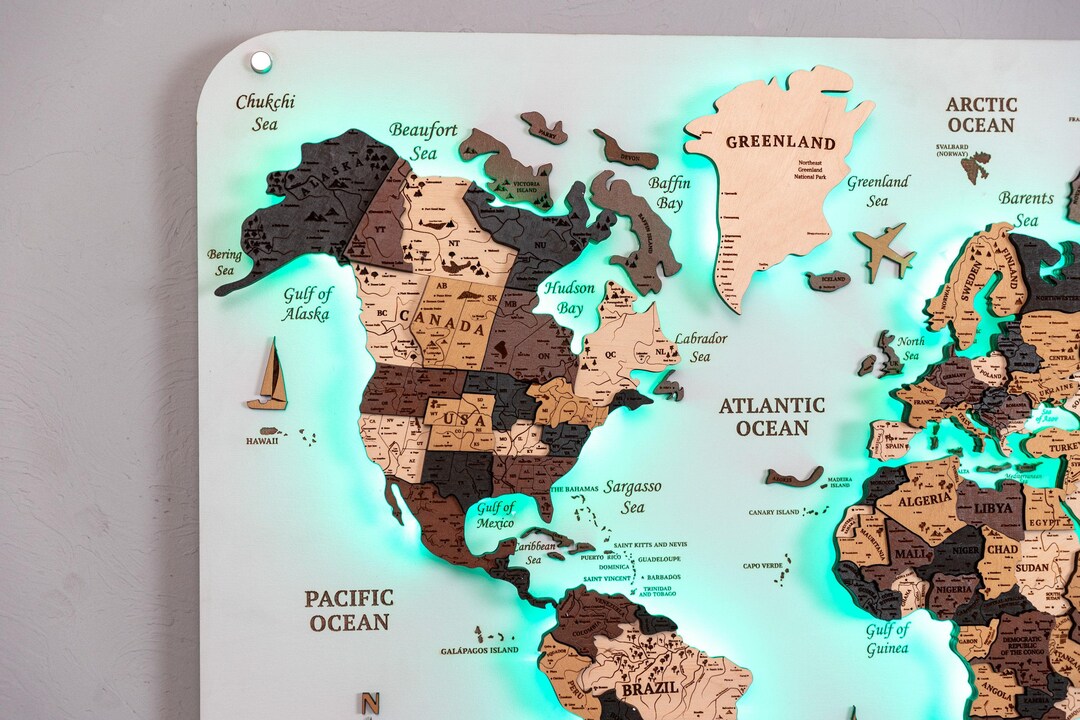 3D Wooden World Map: Push Pin Travel Decor, LED Option - Etsy
