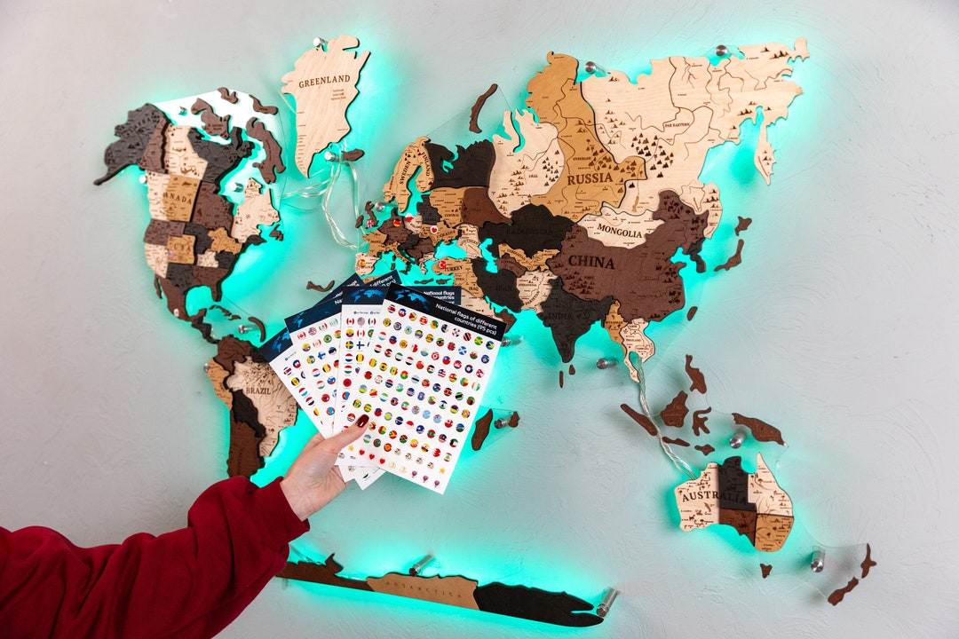 Push Pin Map World – Wooden World Travel Map, 3D Map World, Places ...