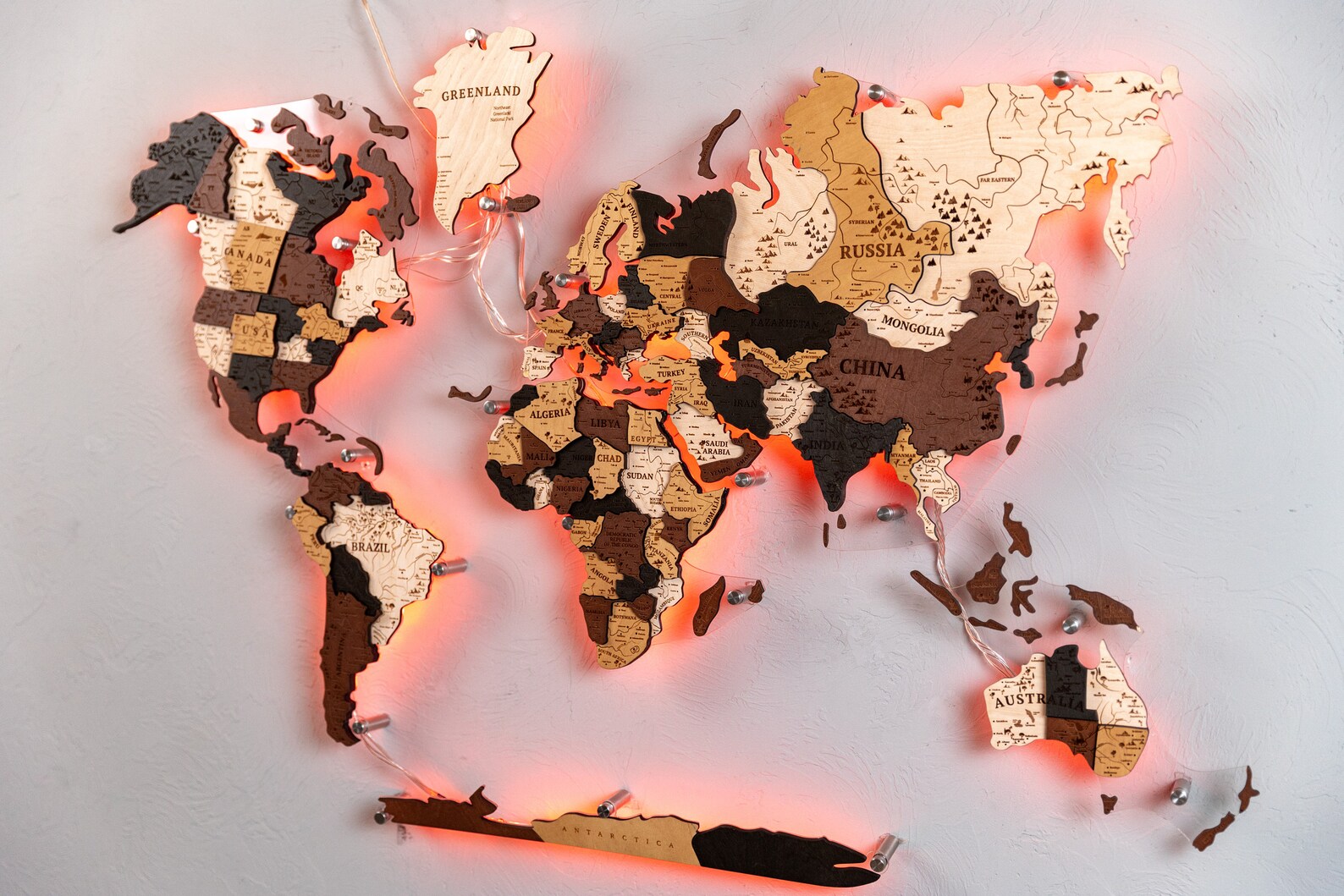 Personalized Wooden Led World Map - Etsy
