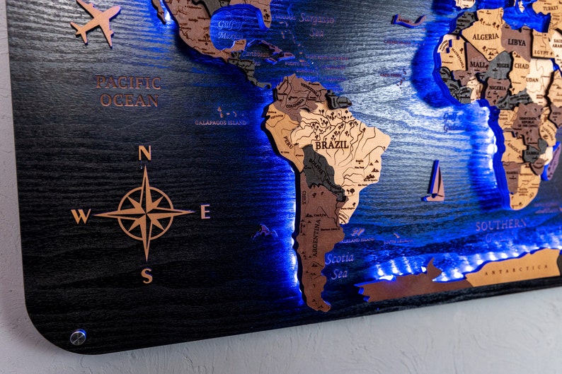 Wood Wall Map Home Decor, Travel Map Apartment Decor, Push Pin Map ...