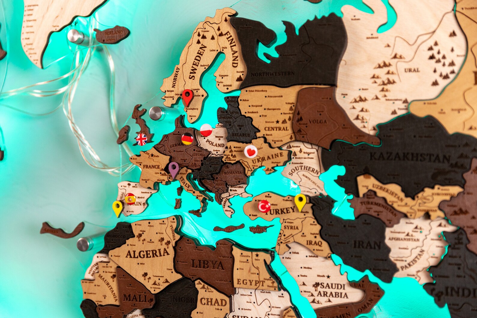Personalized Wooden Led World Map - Etsy