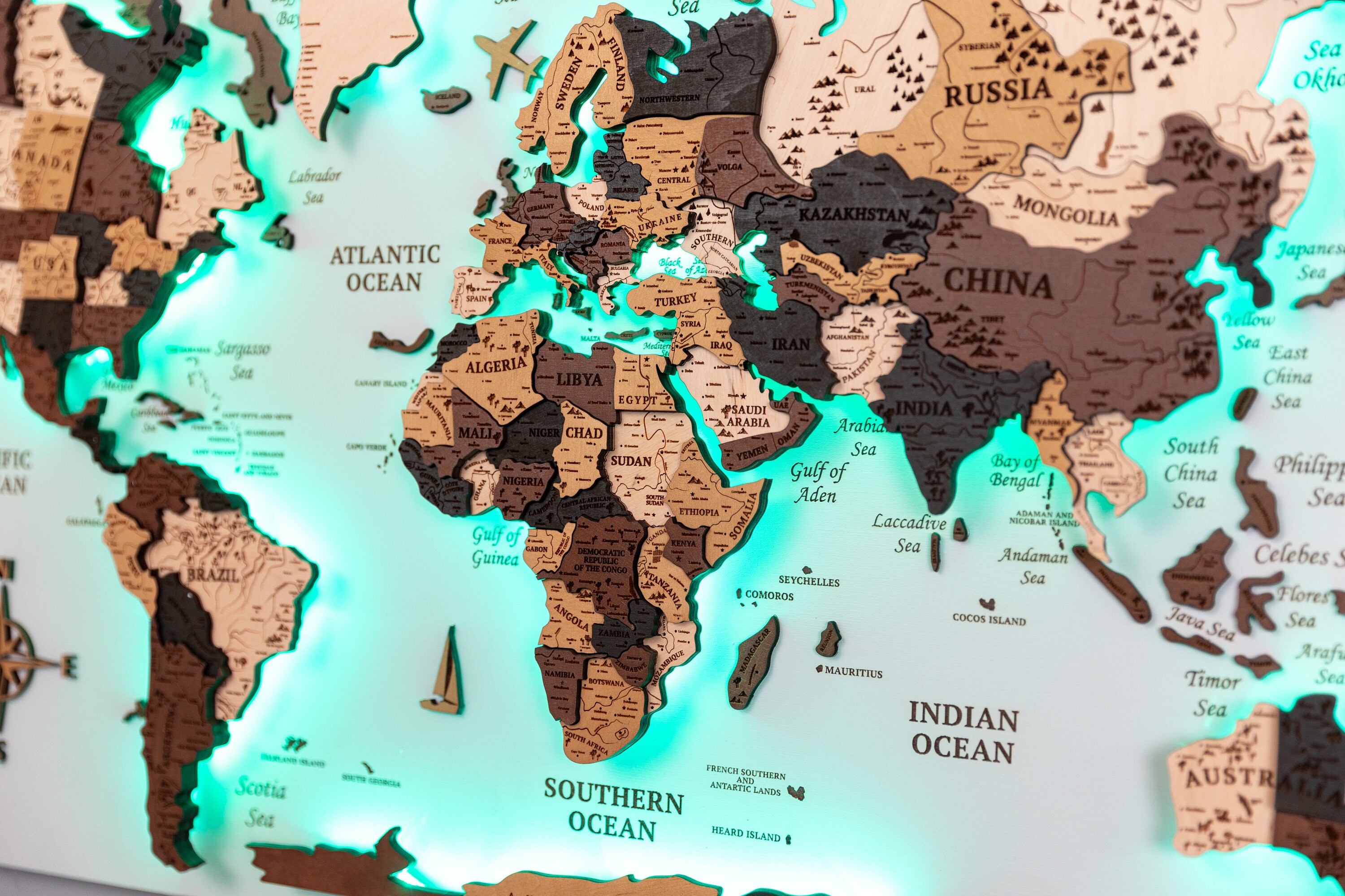 Wood Wall Map Led Backlight, Modern World Map Couples Gift, Adventure ...