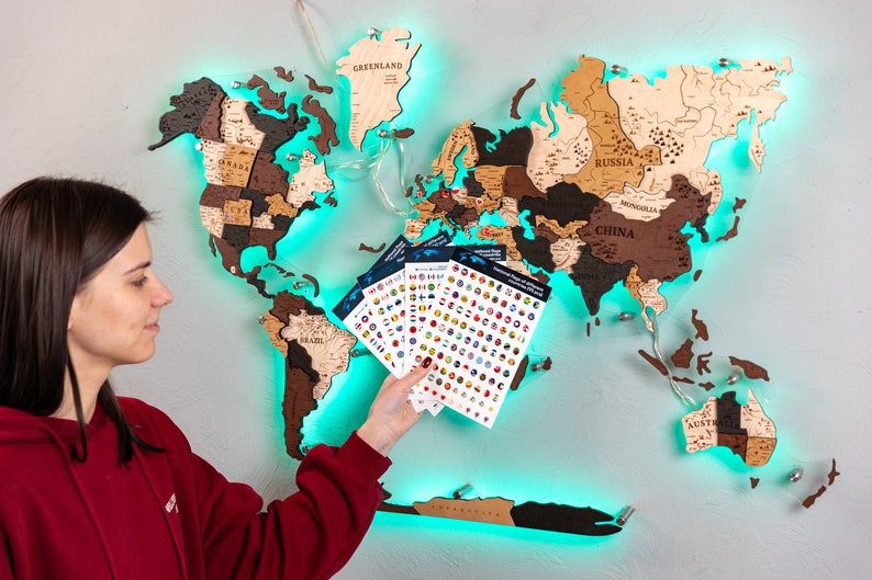Personalized Wooden Led World Map - Etsy