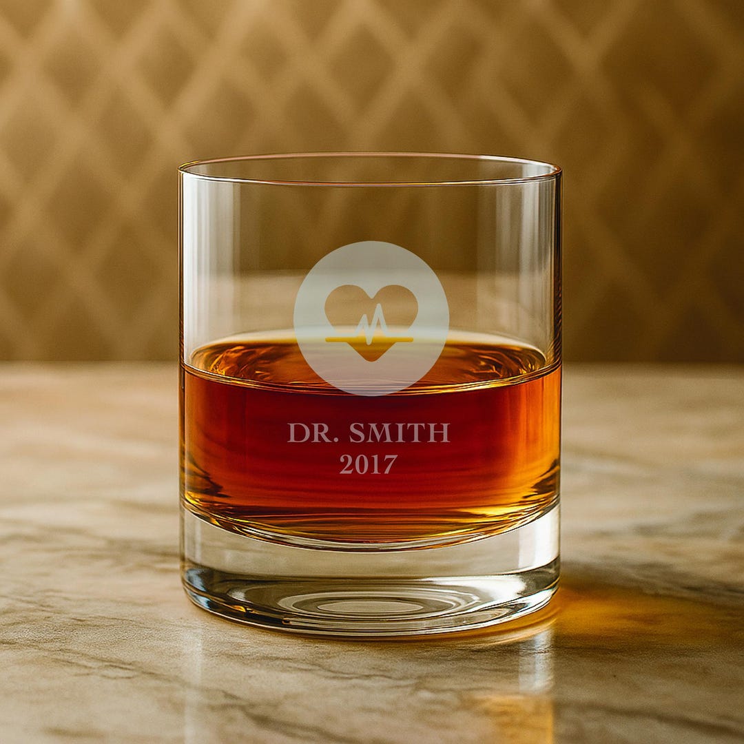 Cardiologist Whiskey Glass | Heart Design With Name | Custom Engraved ...