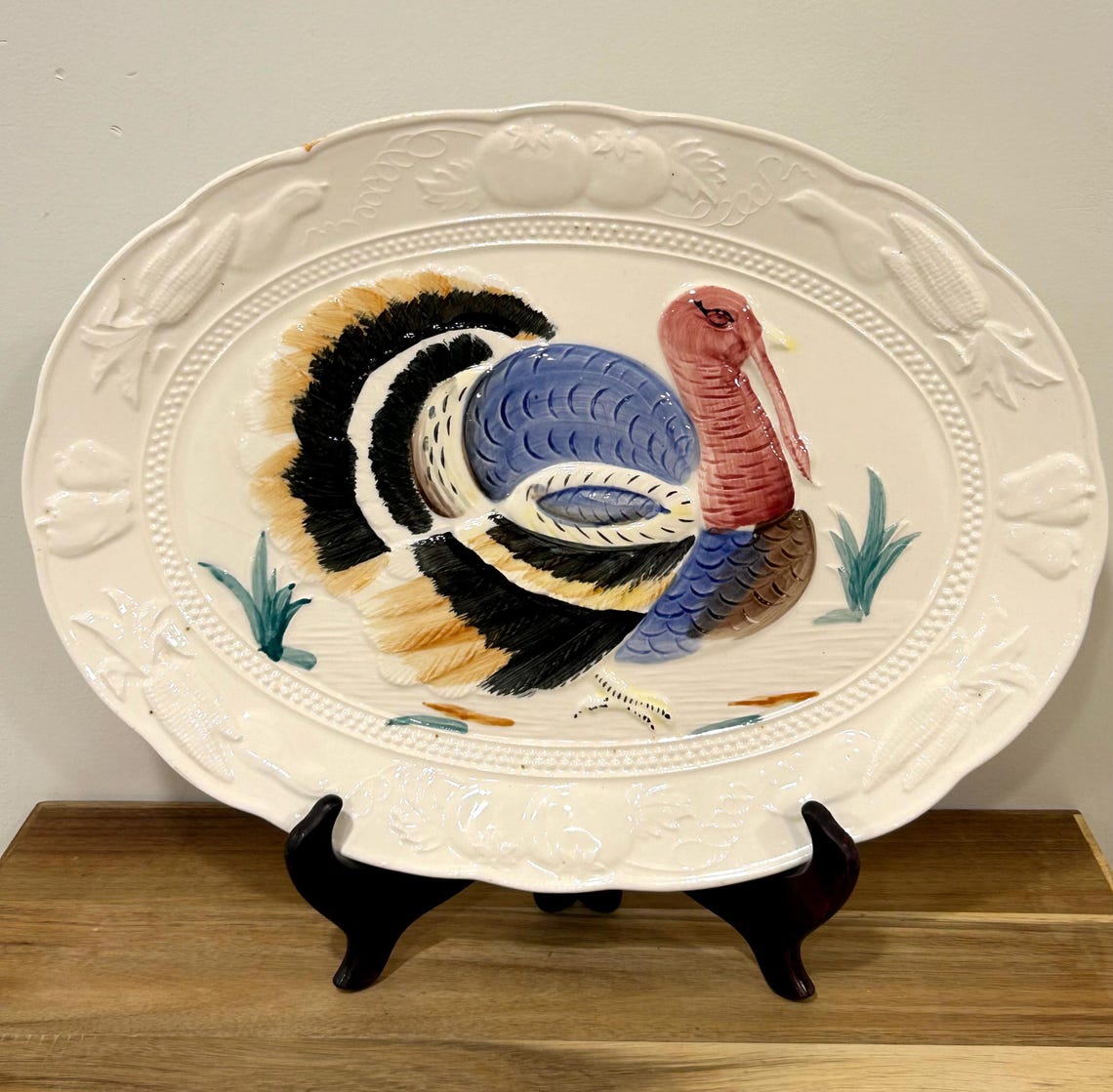 Vintage Hand Painted Turkey Platter - Etsy