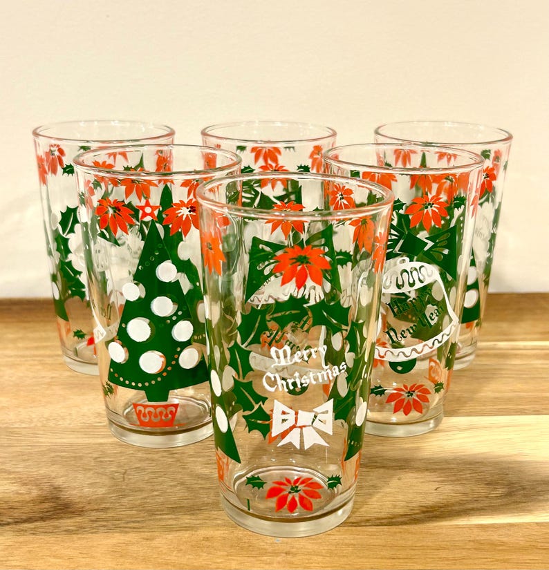Vintage Hazel Atlas Merry Christmas/happy New Year Tumbler Glasses set ...