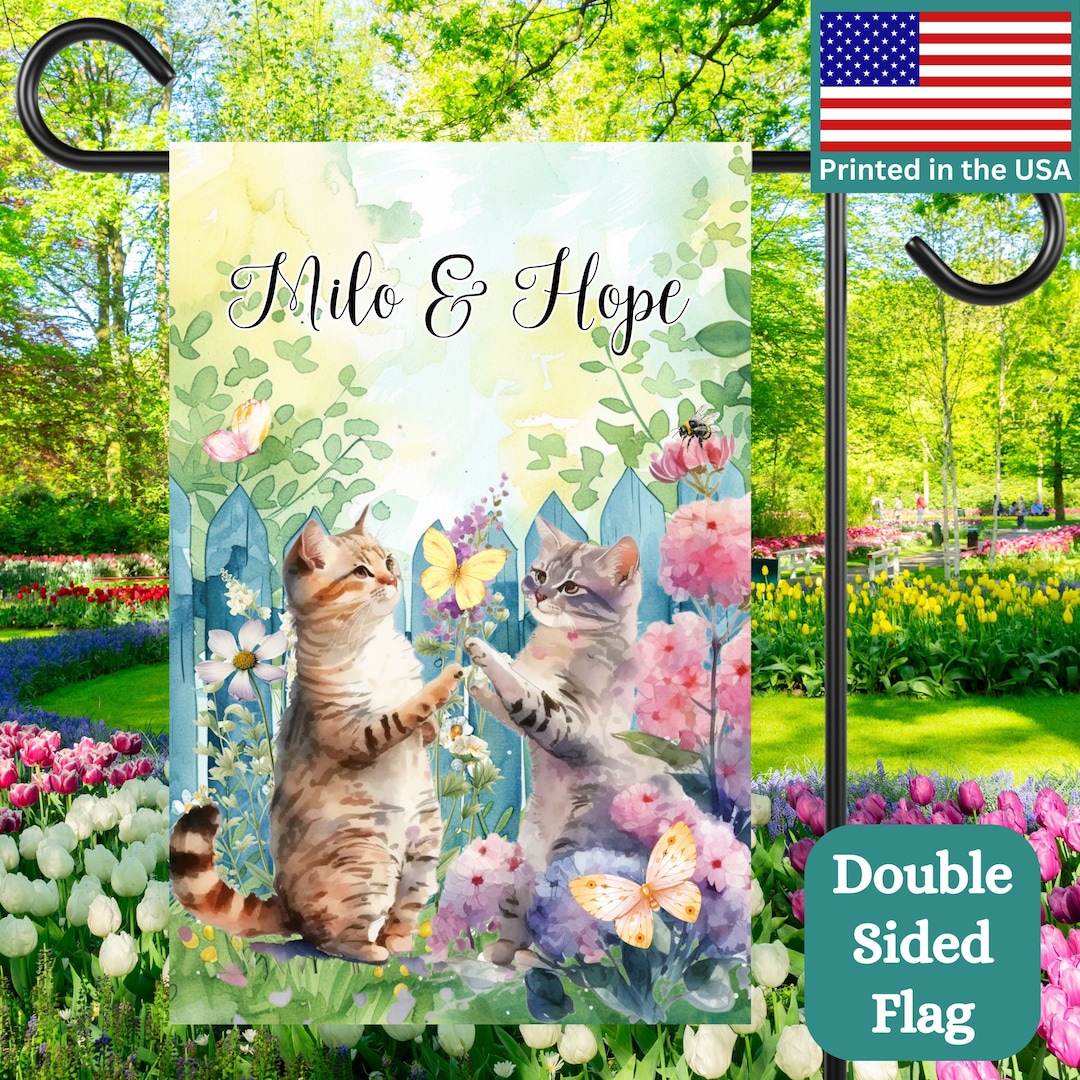 Personalized Cat Lovers Wildflower Garden Lawn Flag, Custom Mother's Day Gift for Mom Mama, Cat ...