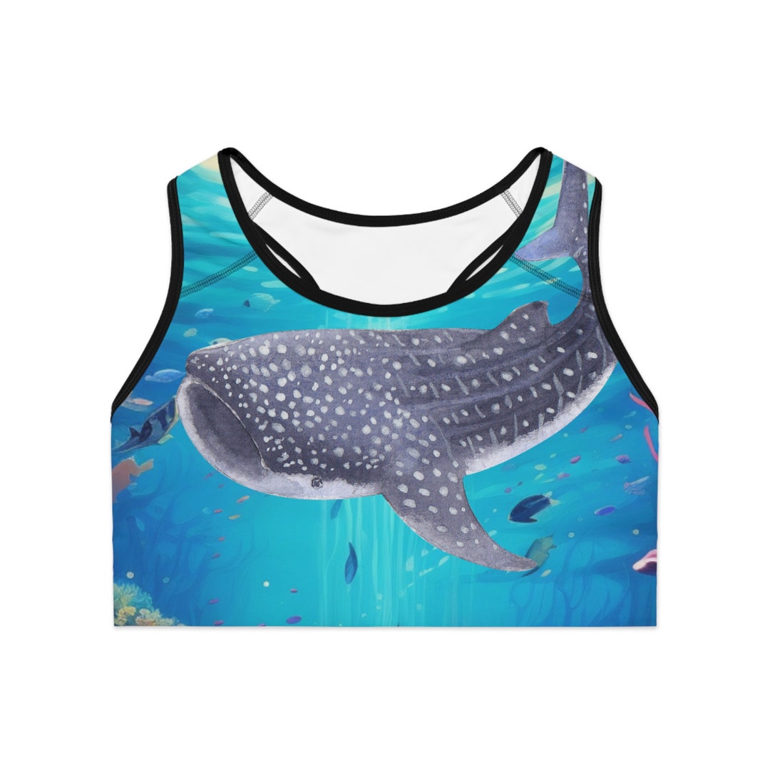 Whale Shark Stingray Swimwear Bathing Suit Sport Bra Top, Custom Active ...