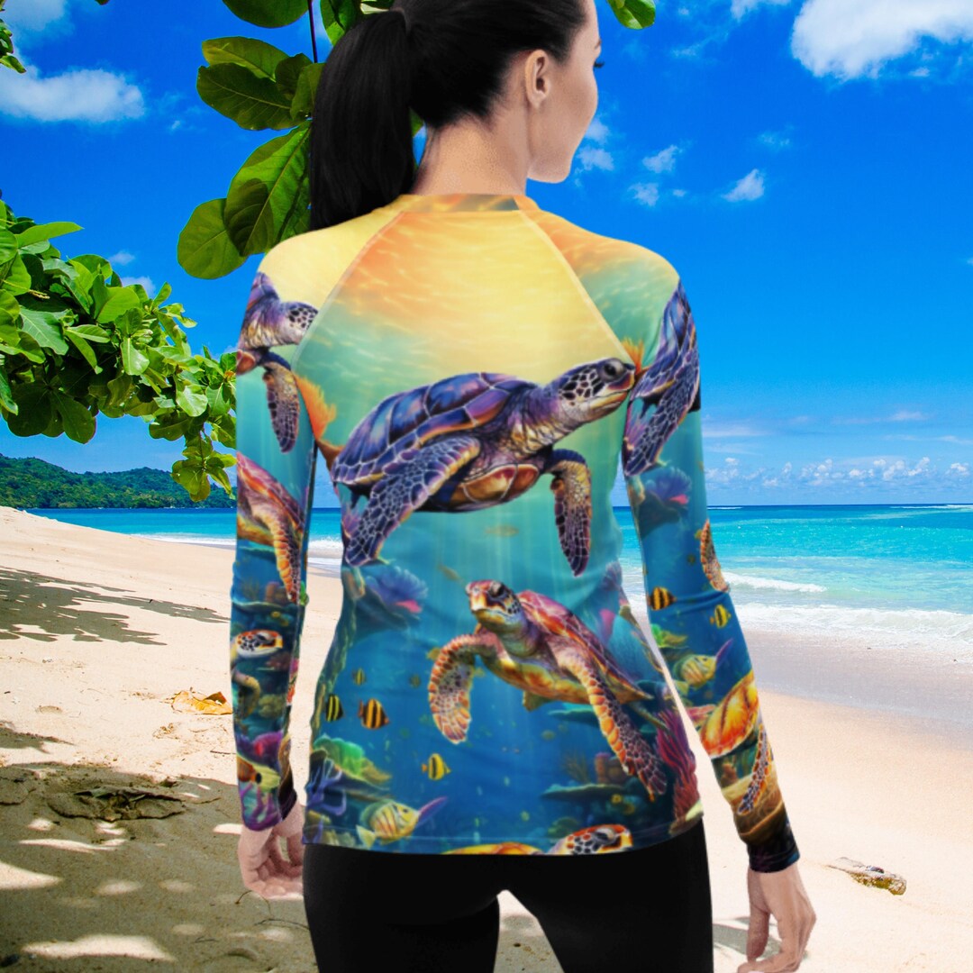 Sea Turtle Reef 1 Women's Rash Guard, SPF 50+, Swimwear for Women ...