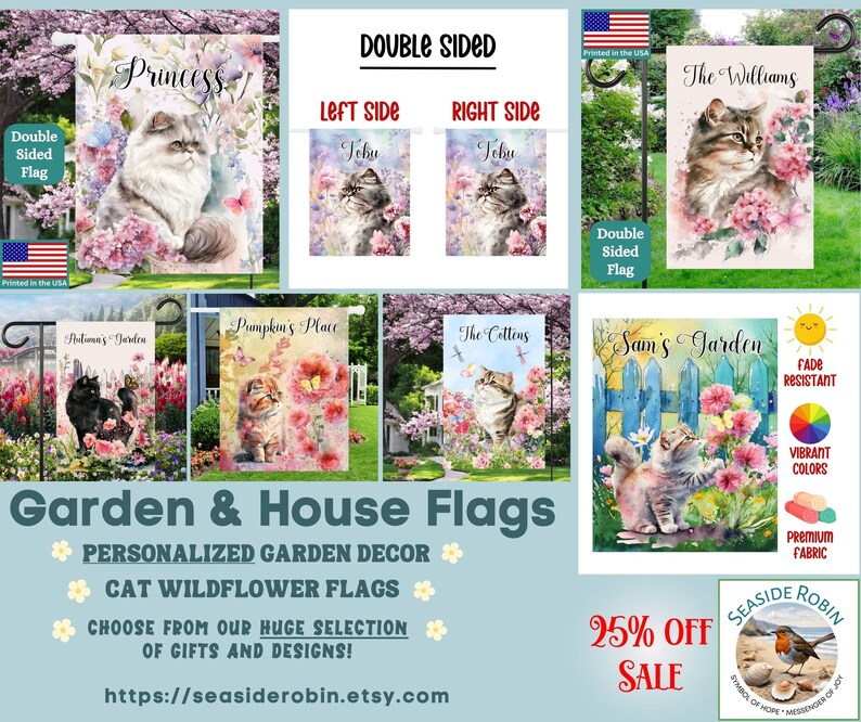 Personalized Cat & Wildflower Garden Flag: Custom Lawn Decor - Etsy