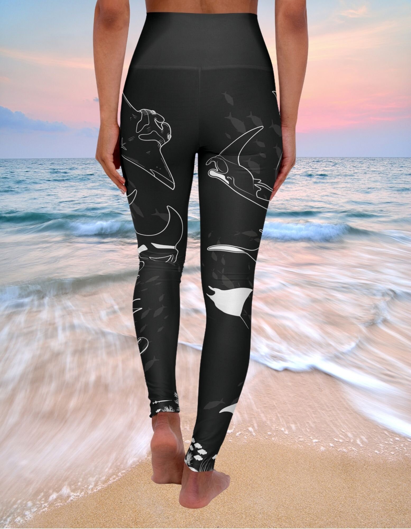 Midnight Manta Rays Swimwear Leggings for Women for Beach, Cruise, Lake ...