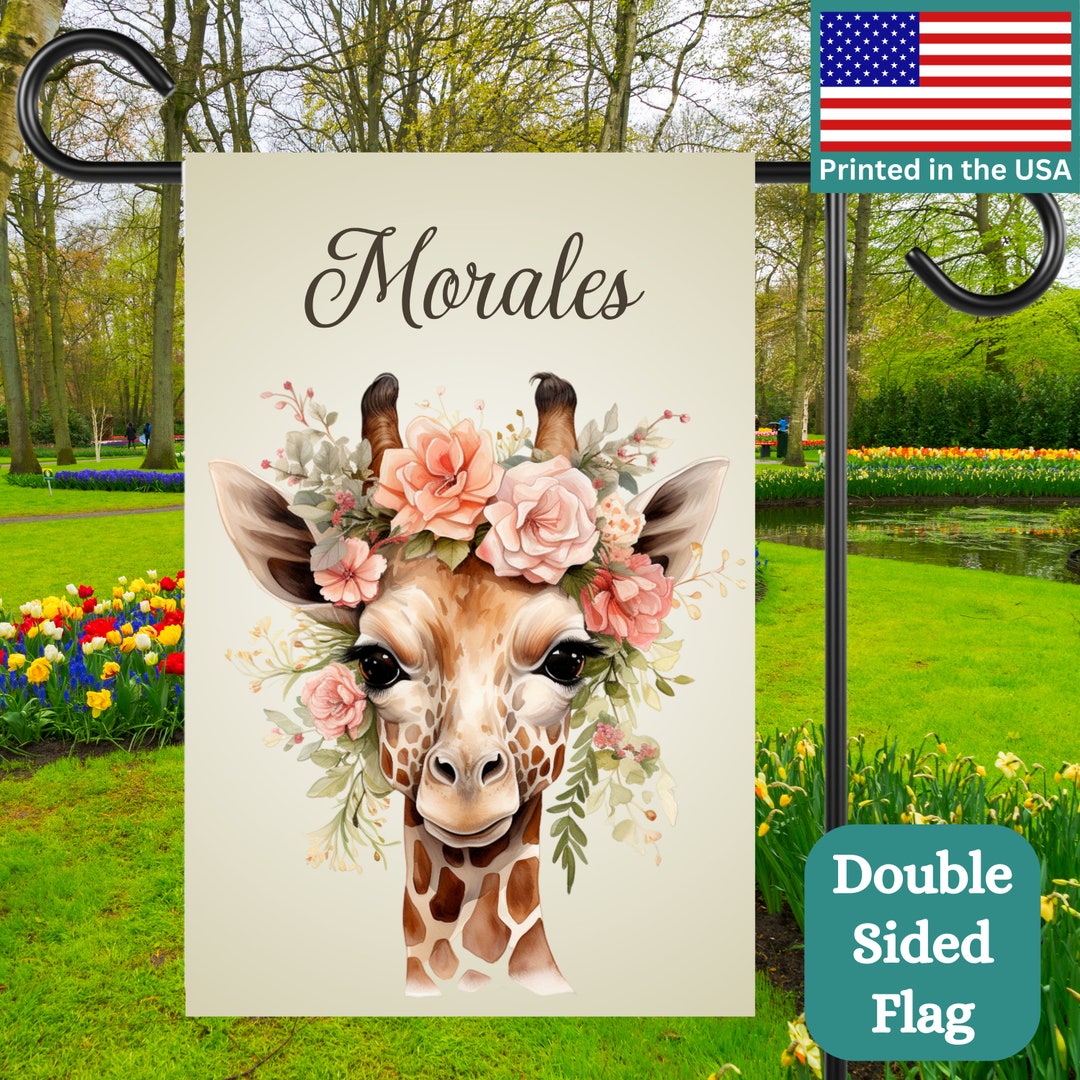 Personalized Baby Giraffe in Flowers Garden Lawn Flag, Custom Mother's ...