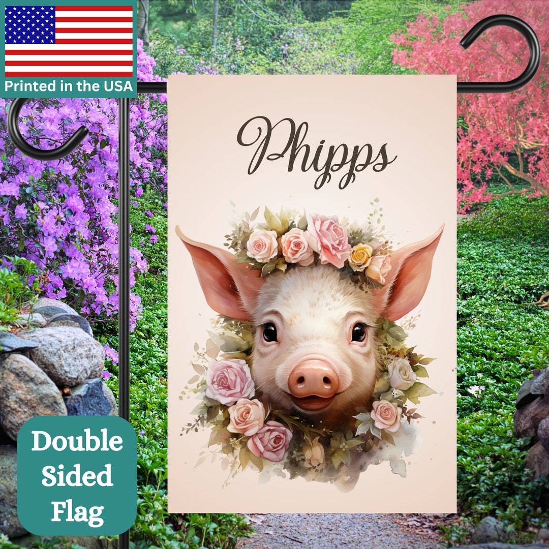 Personalized Piglet in Flowers Garden Lawn Flag, Custom Mother's Day ...