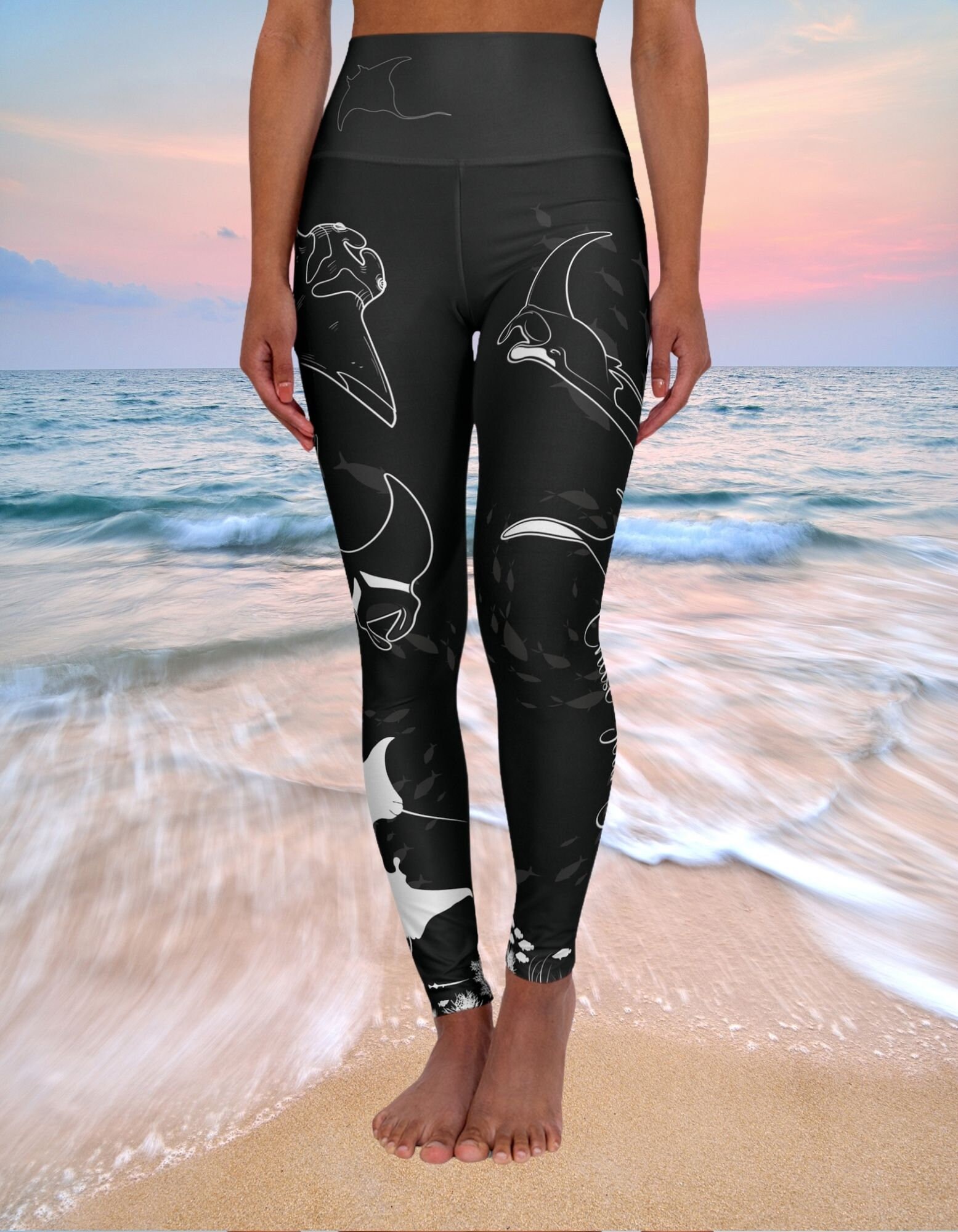 Midnight Manta Rays Swimwear Leggings for Women for Beach, Cruise, Lake ...