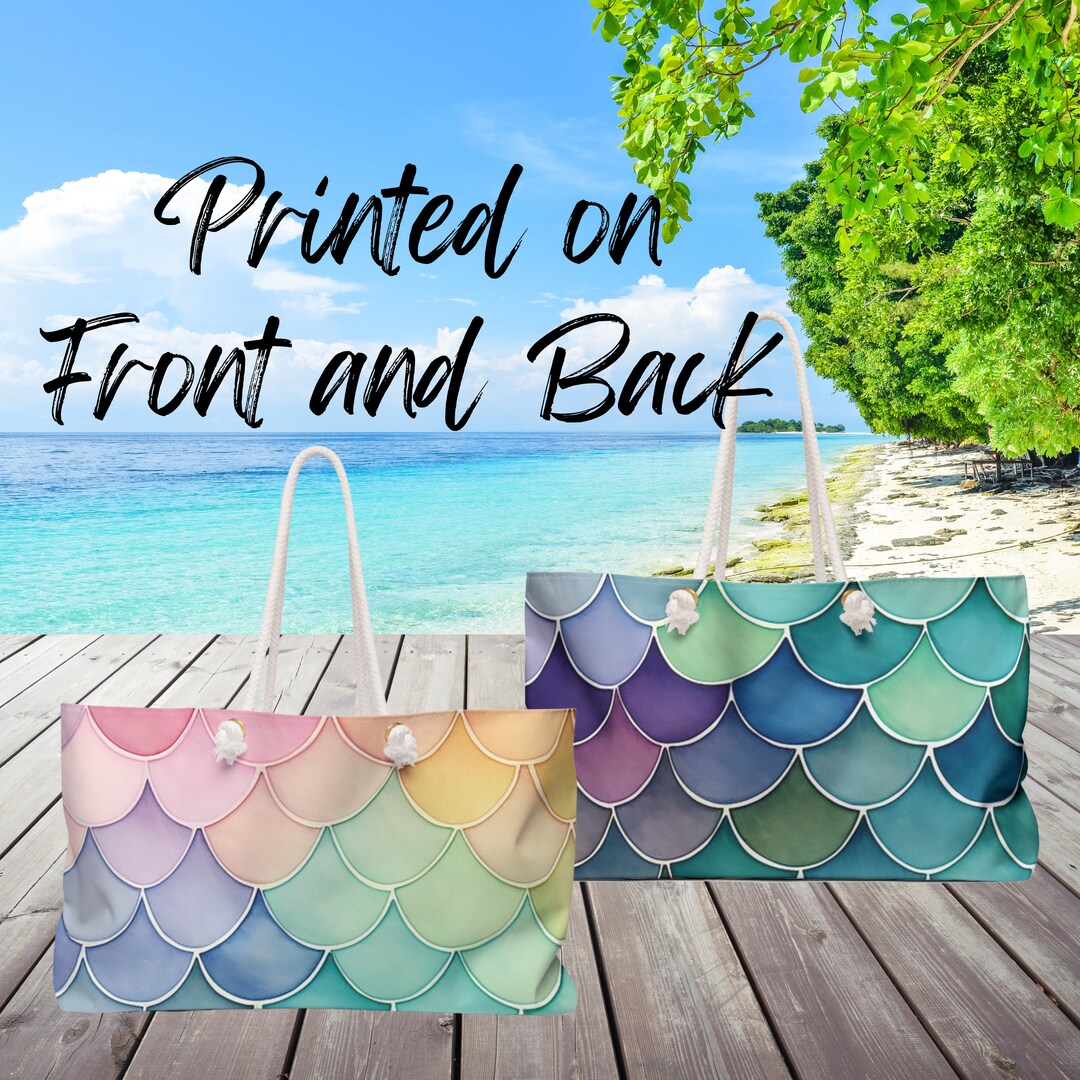 Rainbow Mermaid Scales Oversized Beach Tote: Cruise Vacation Pool Bag ...