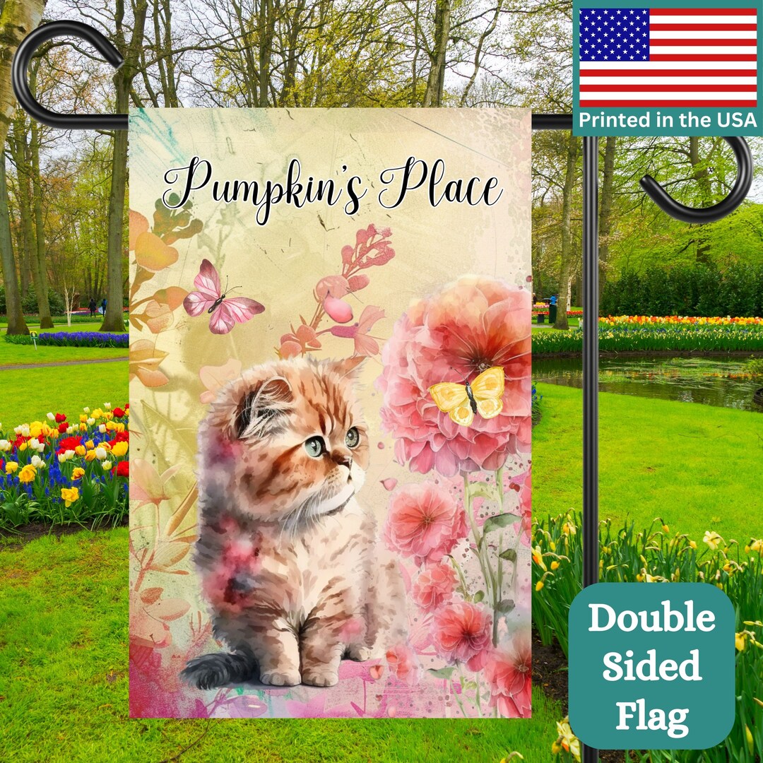 Personalized Cat & Wildflower Garden Flag: Custom Lawn Decor - Etsy