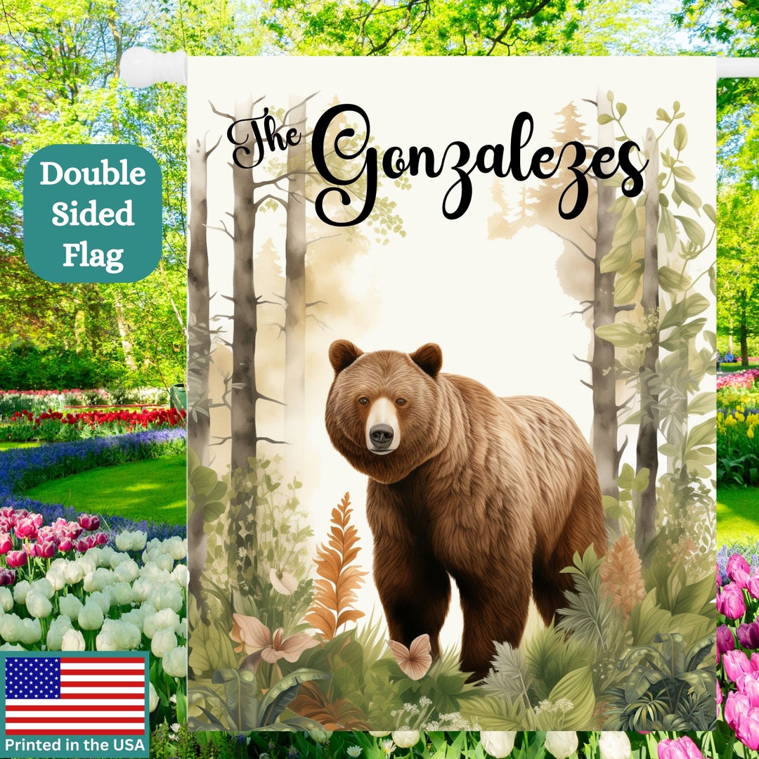 Personalized Grizzly Woodland Animal Lovers Garden Lawn Flag Custom ...