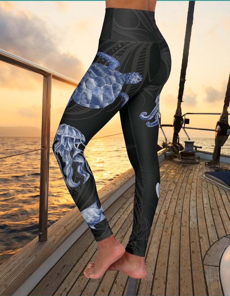 Blue Sea Creatures Swimwear Leggings for Women for Beach, Cruise, Lake ...