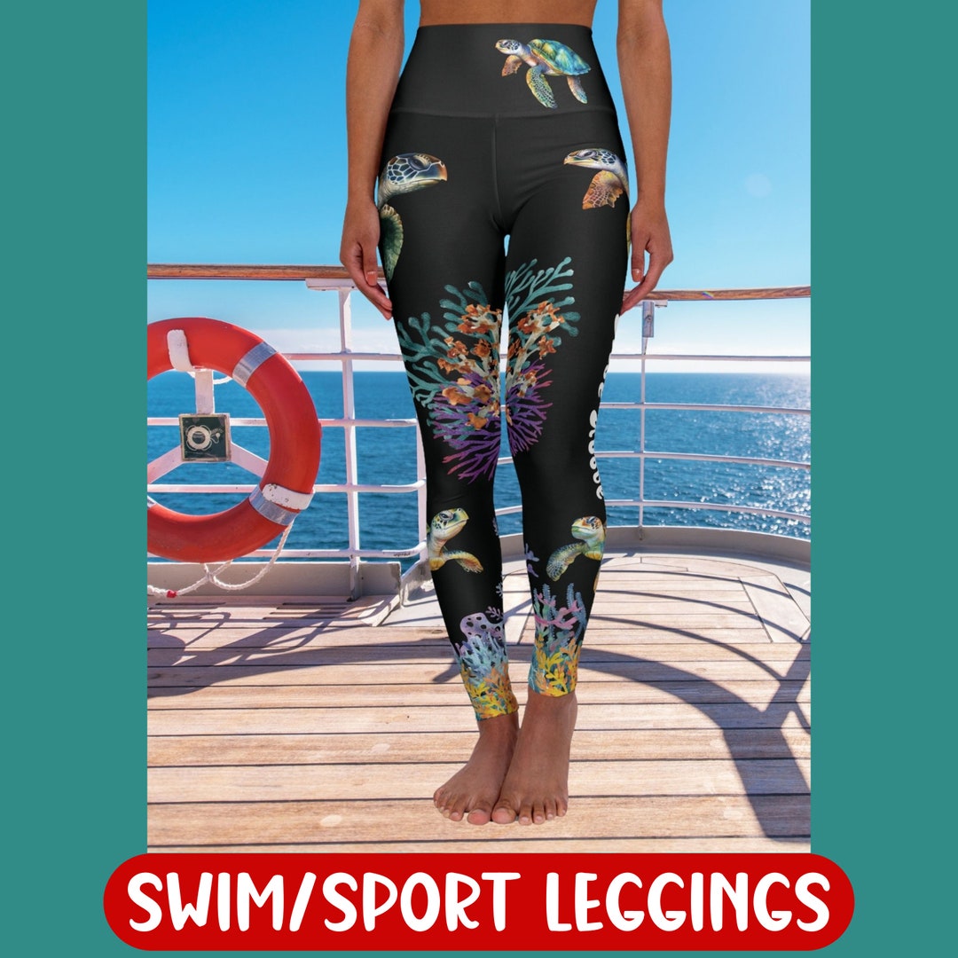 Black Turtle Reef Swimwear Leggings for Women for Beach, Cruise, Lake ...