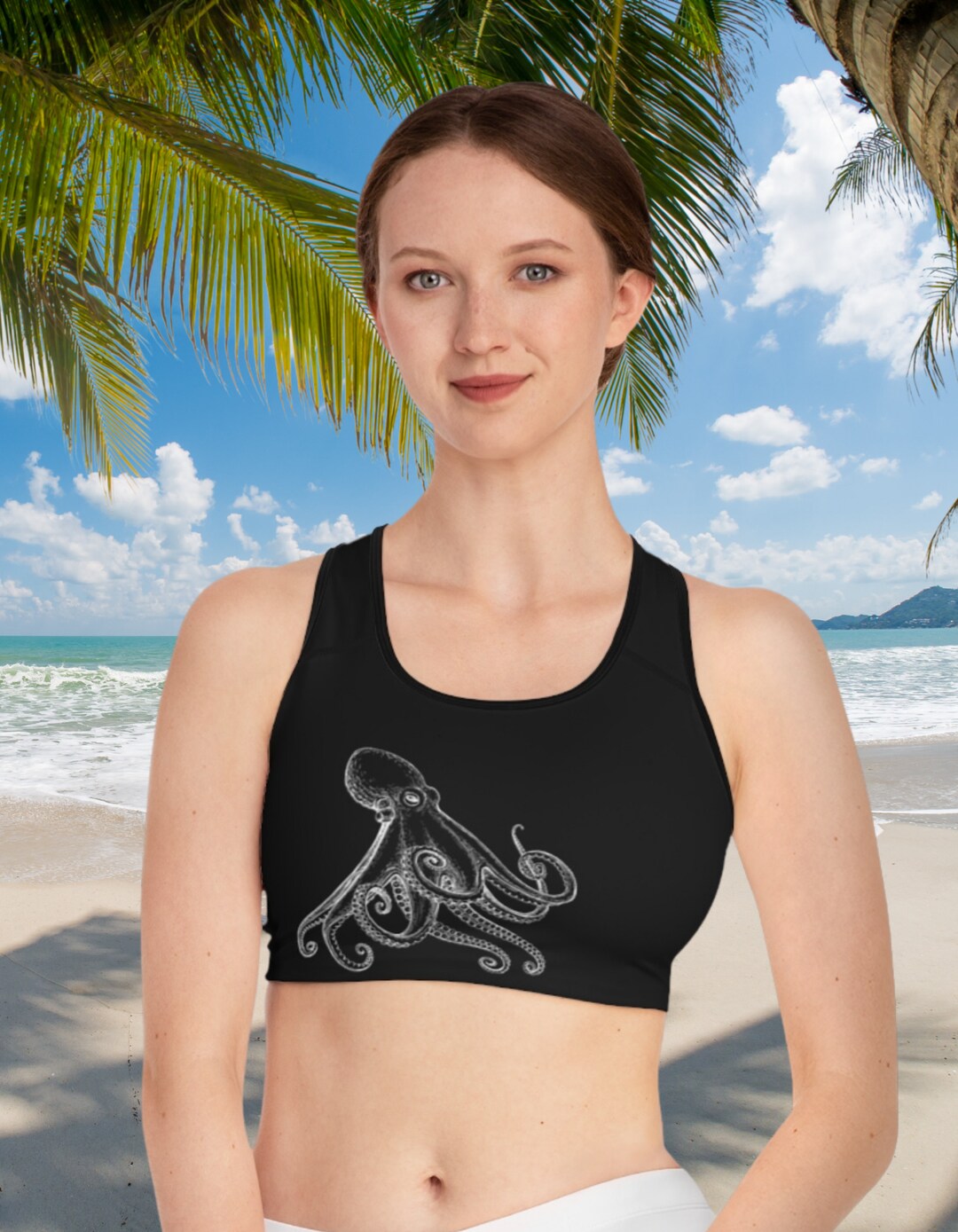 Midnight Octopus Swimwear Bathing Suit Sport Bra Top, Custom Active ...