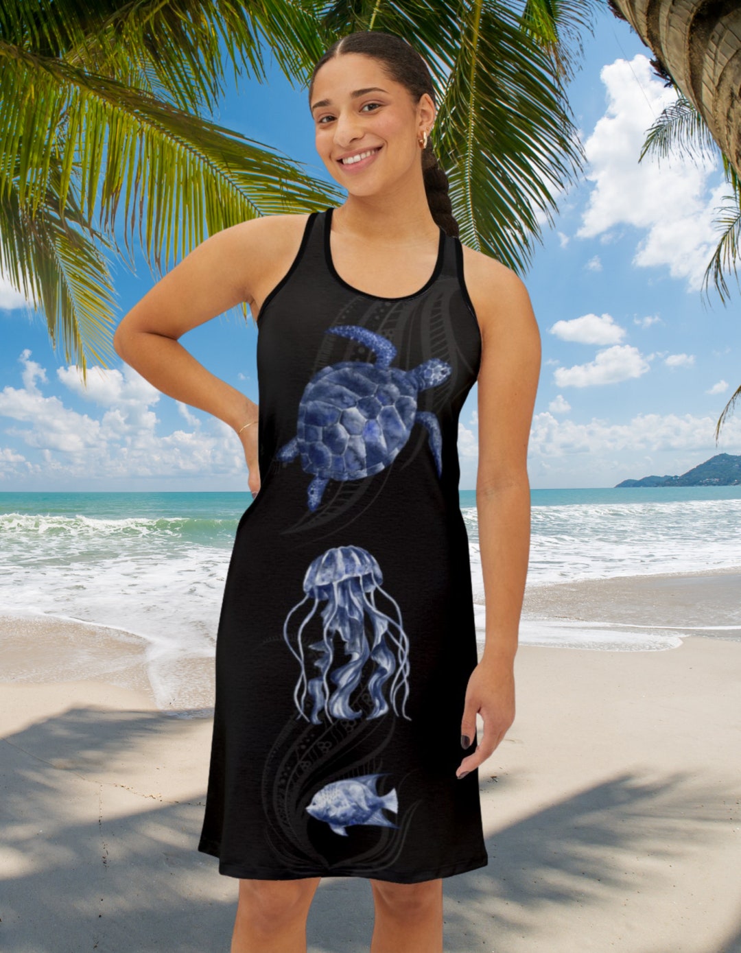 Blue Sea Creatures Racerback Dress: Women's Beach Cover-up - Etsy