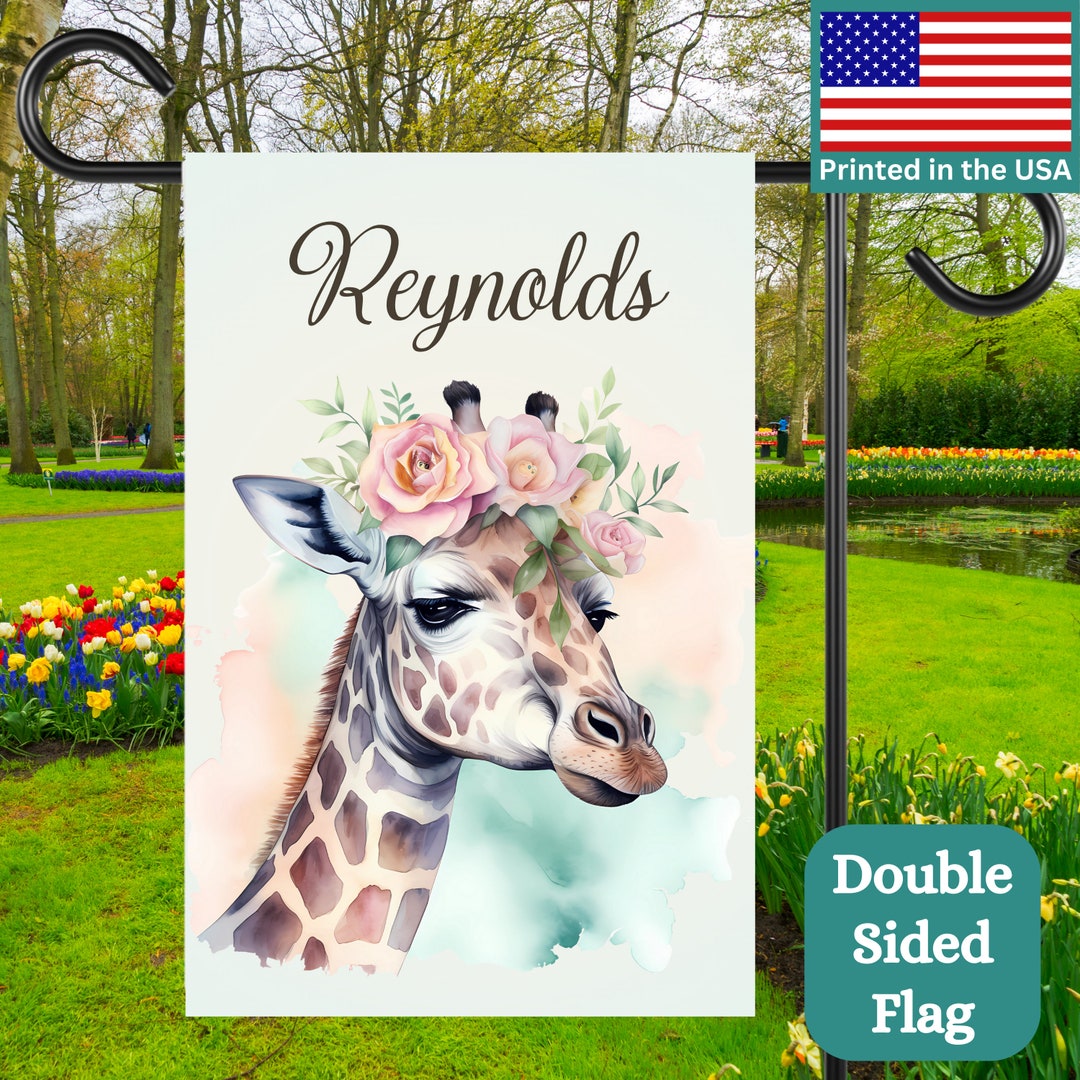 Personalized Giraffe 2 in Flowers Garden Lawn Flag, Custom Mother's Day ...