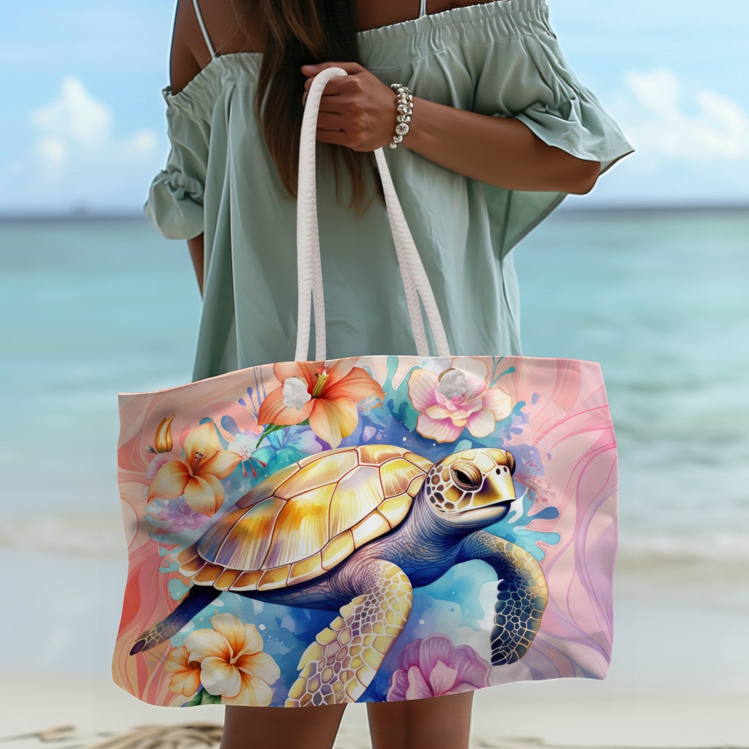 Hibiscus Turtle Oversized Beach Bag, Family Cruise Vacation Boat Pool ...
