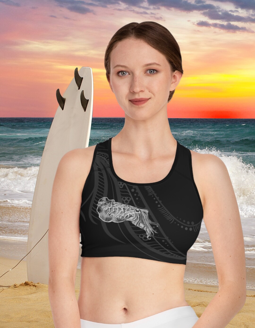 Midnight Cuttlefish Swimwear Bathing Suit Sport Bra Top, Custom Active ...