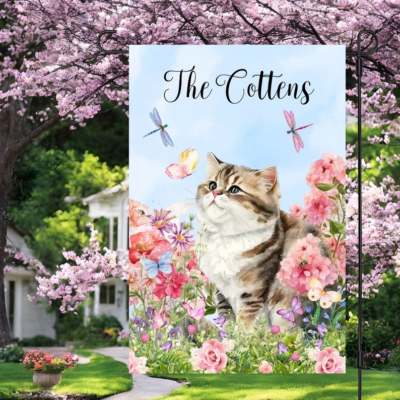 Personalized Cat Lovers Wildflower Garden Lawn Flag, Custom Mother's ...