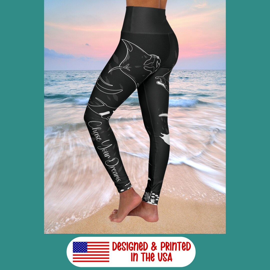 Midnight Manta Rays Swimwear Leggings for Women for Beach, Cruise, Lake ...