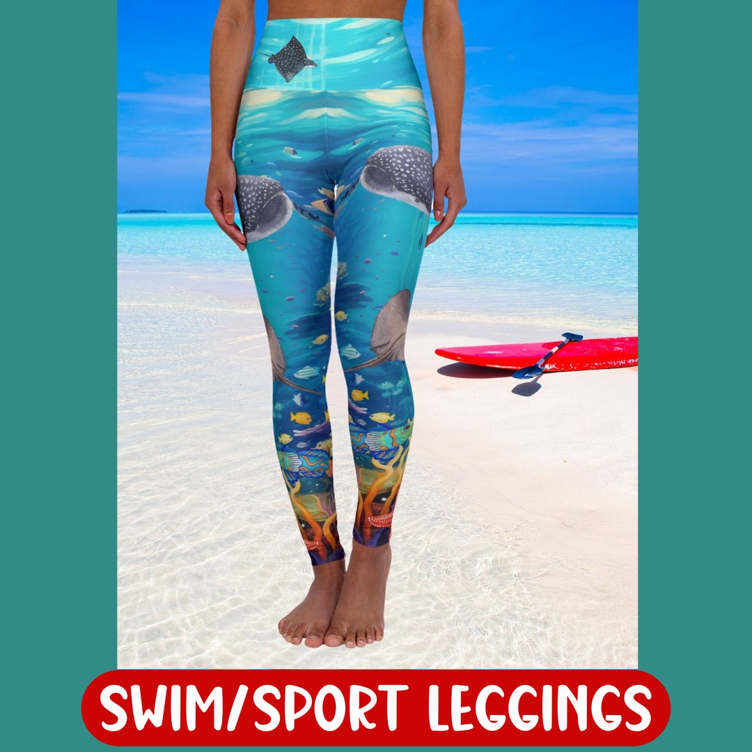 Whale Shark Reef Swimwear Leggings for Women for Beach, Cruise, Lake ...